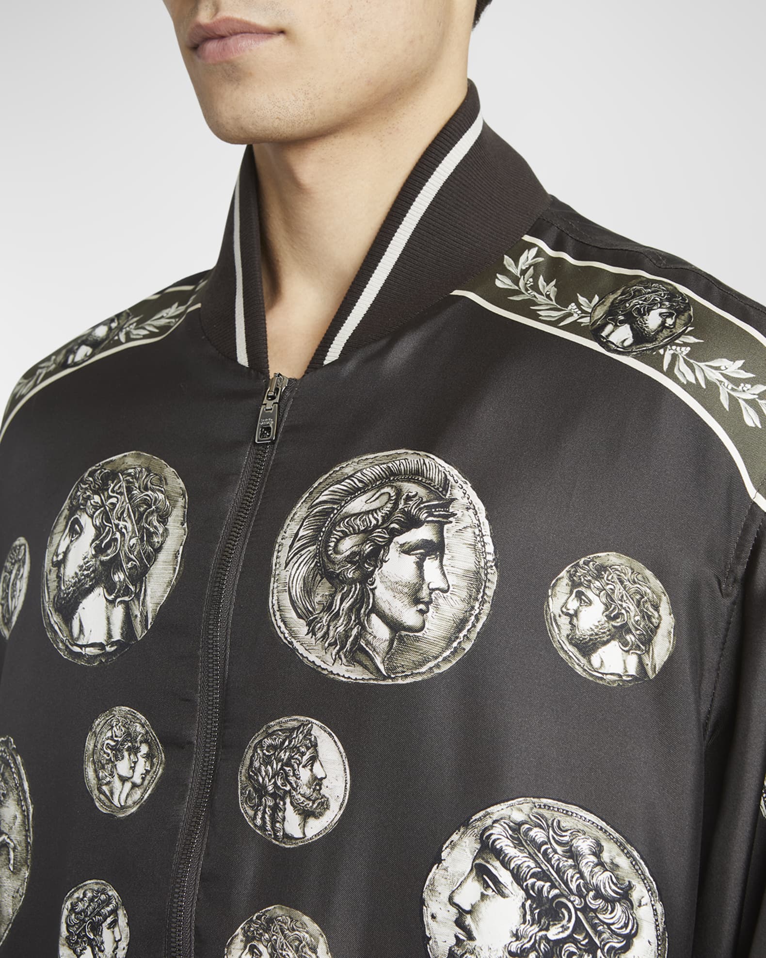 Dolce&Gabbana Men's Roma Coin Silk Bomber Jacket | Neiman Marcus