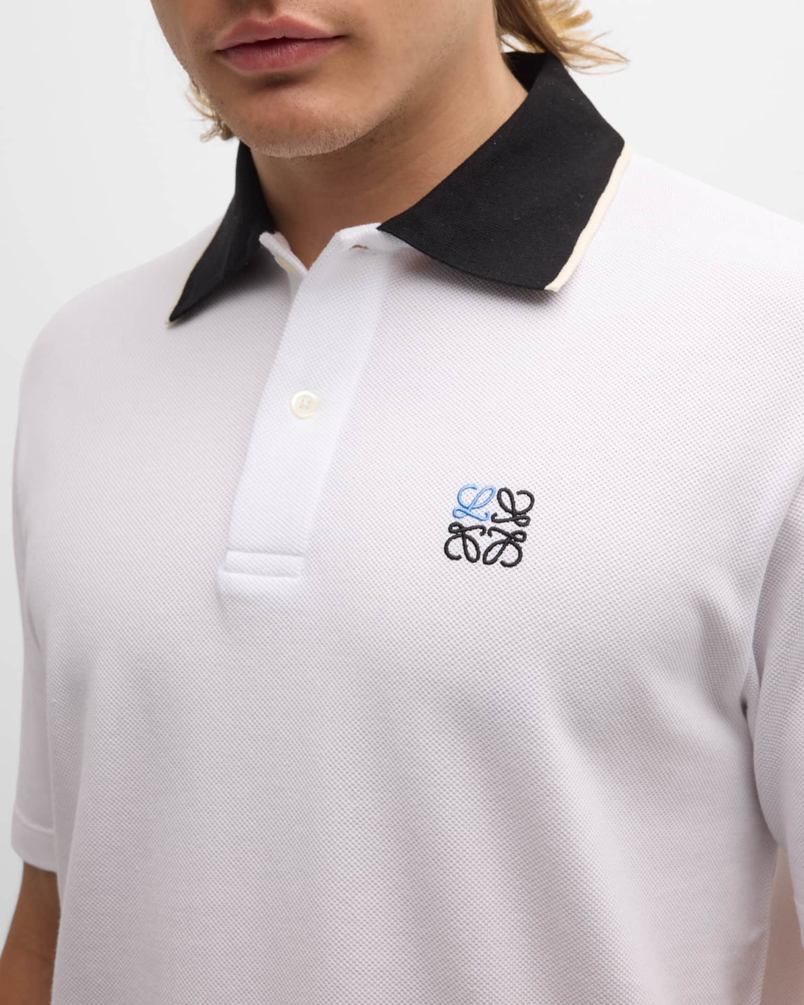 Loewe Men's Pique Contrast-Collar Polo Shirt | Neiman Marcus