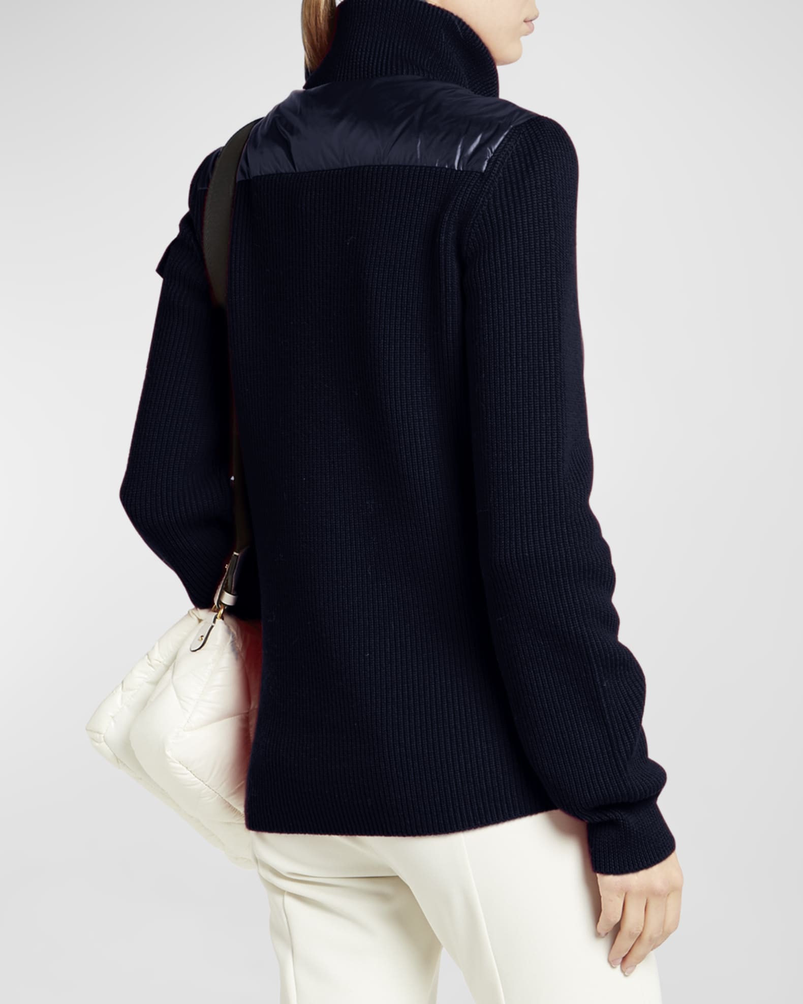 Moncler Mixed Media Wool Puffer Cardigan | Neiman Marcus