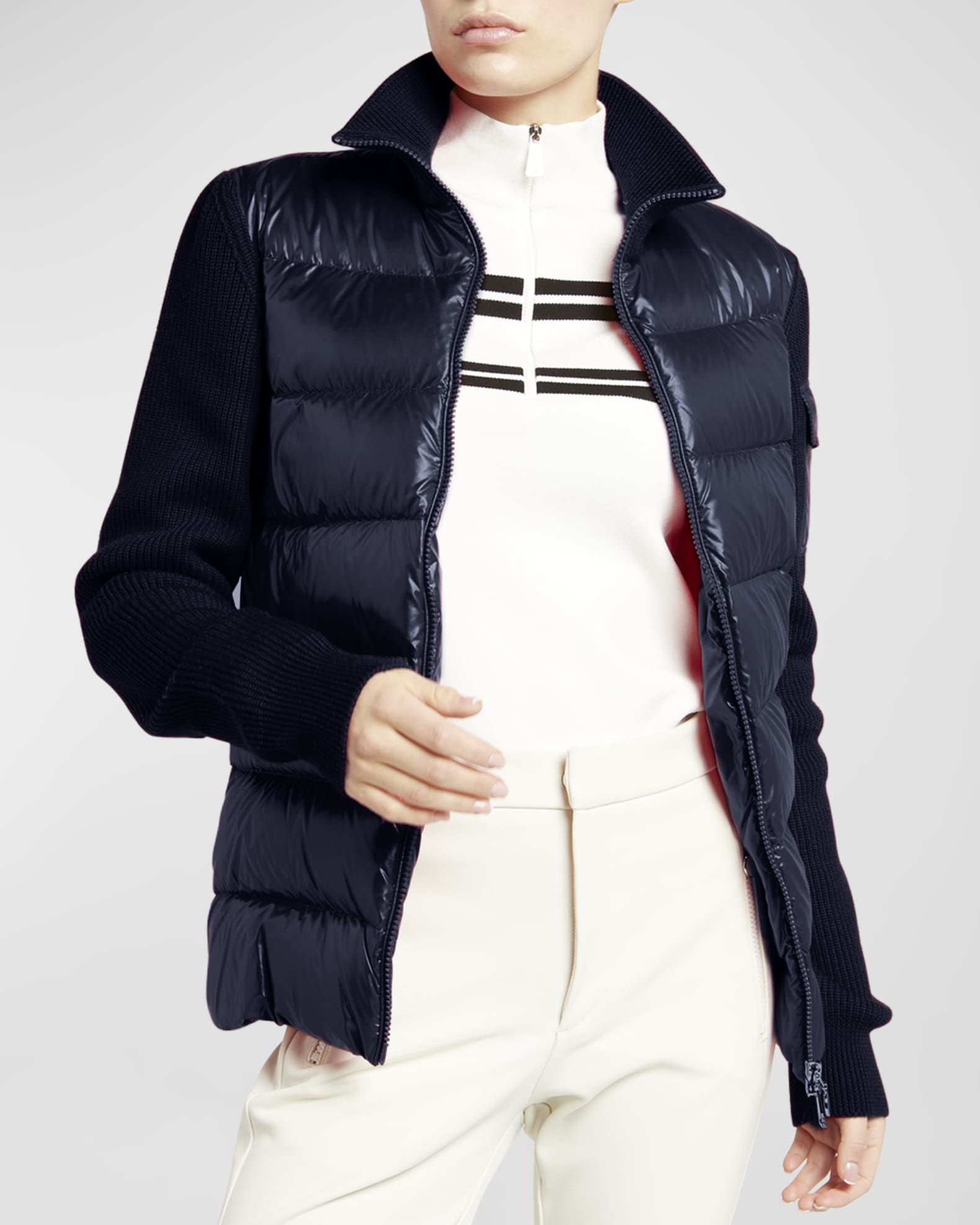 Moncler Mixed Media Wool Puffer Cardigan | Neiman Marcus