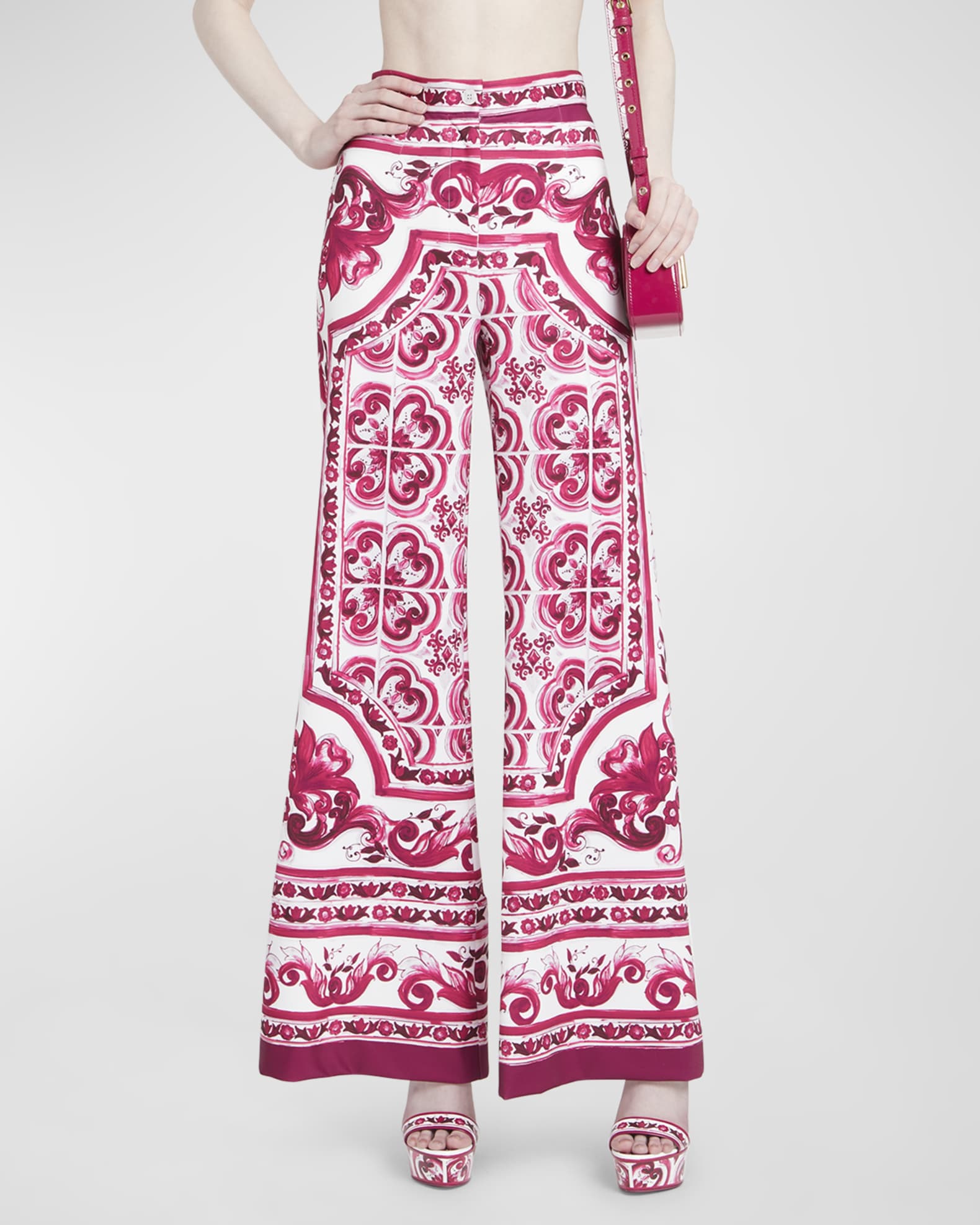 Dolceandgabbana Majolica Print Flare Lycra Pants Neiman Marcus
