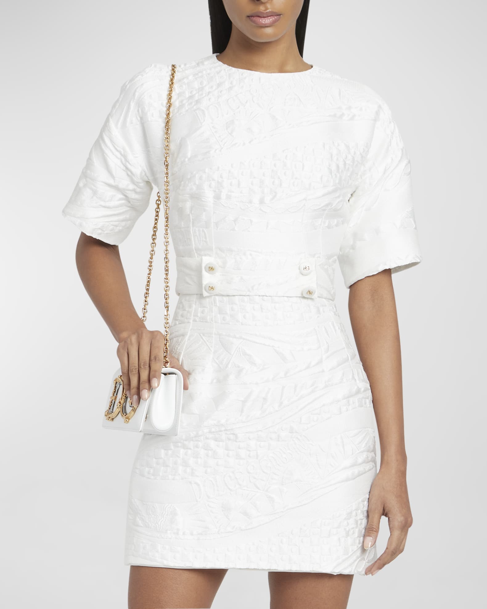 Dolce&Gabbana Jacquard Brocade Short-Sleeve Mini Dress | Neiman Marcus