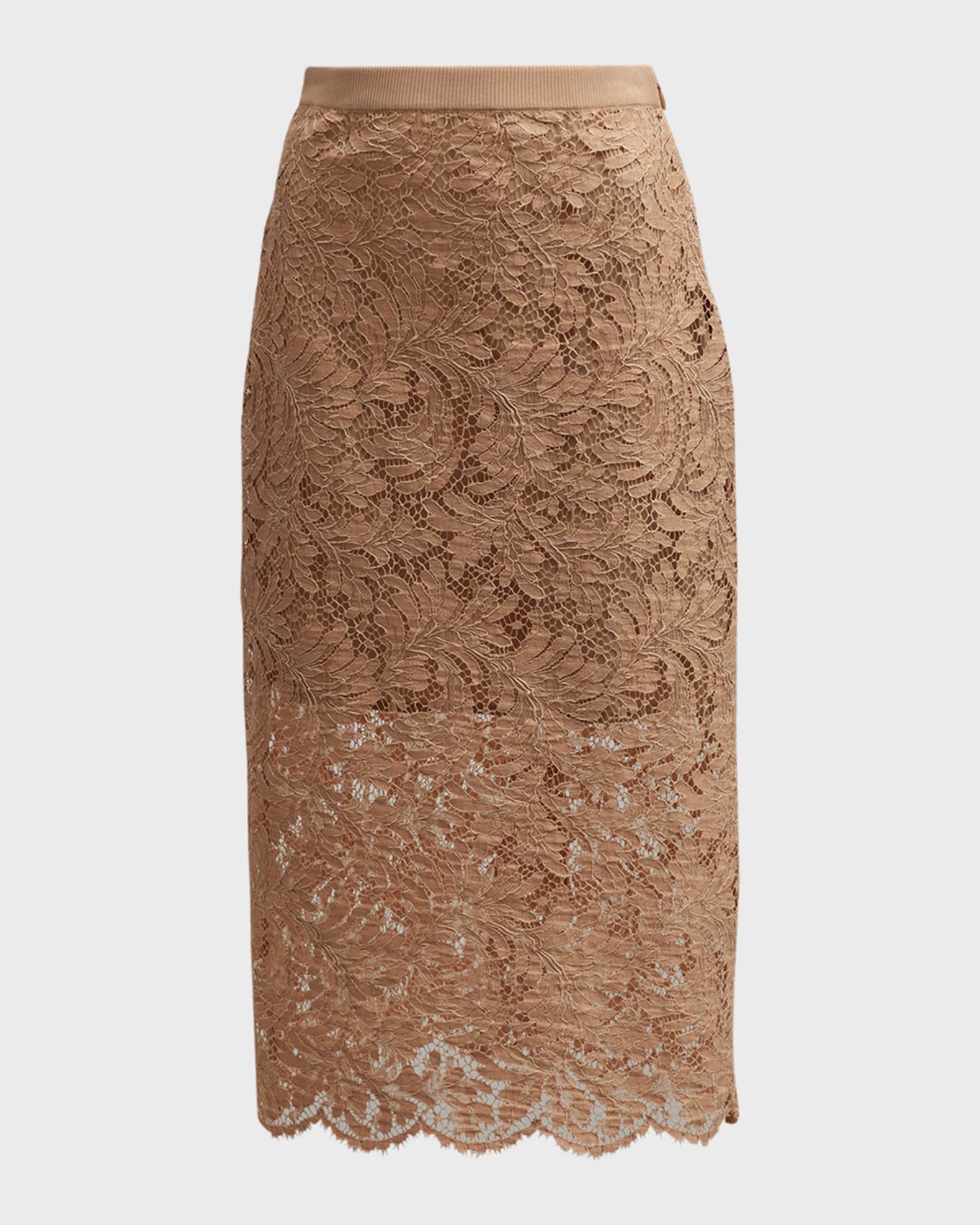 St. John Fern Leaf Lace Midi Skirt | Neiman Marcus