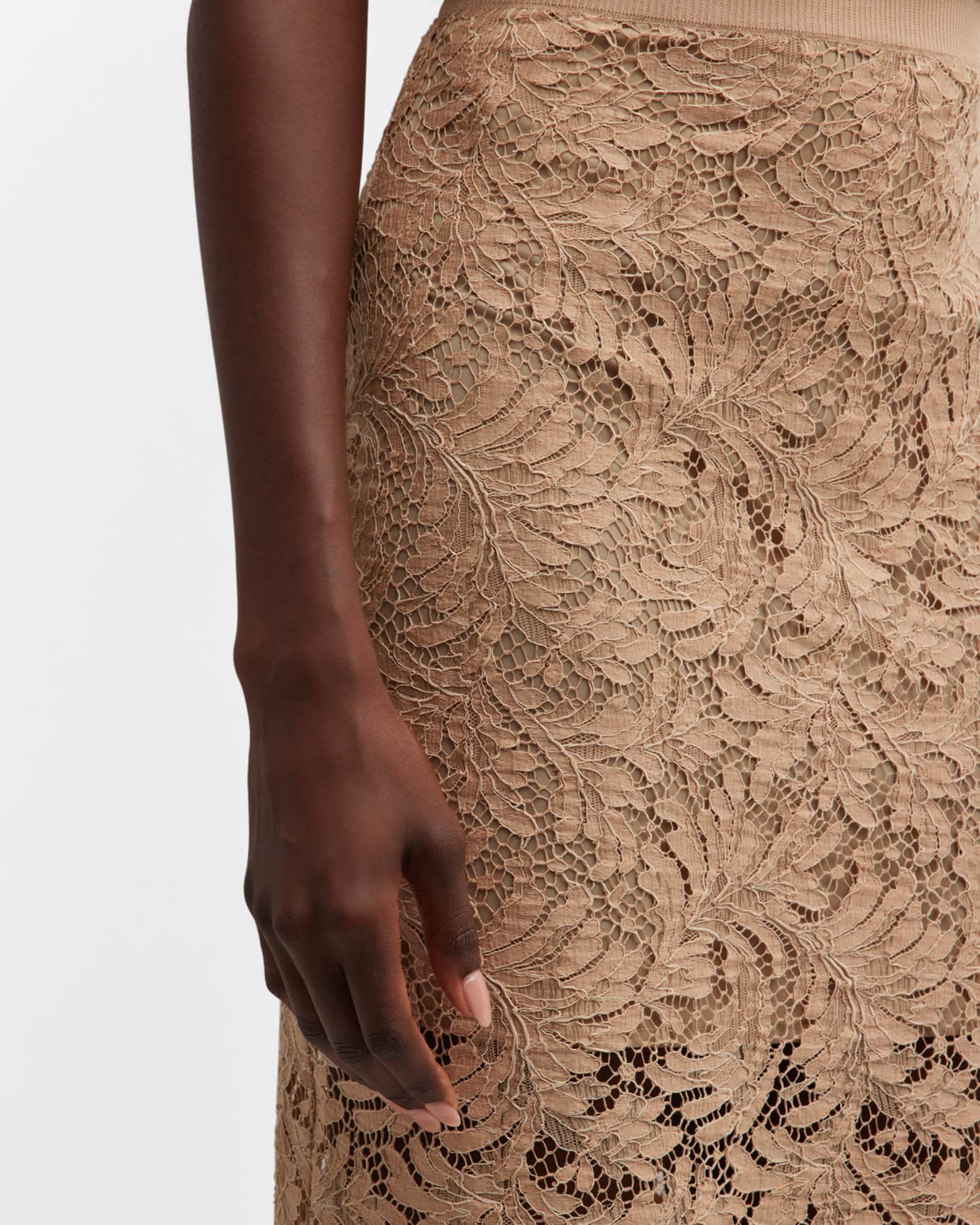 St. John Fern Leaf Lace Midi Skirt | Neiman Marcus