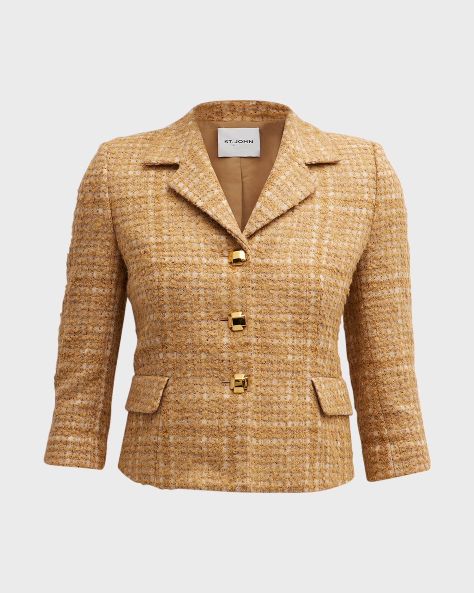 St. John Tonal Soft Check Tweed Single-Breasted Jacket | Neiman Marcus