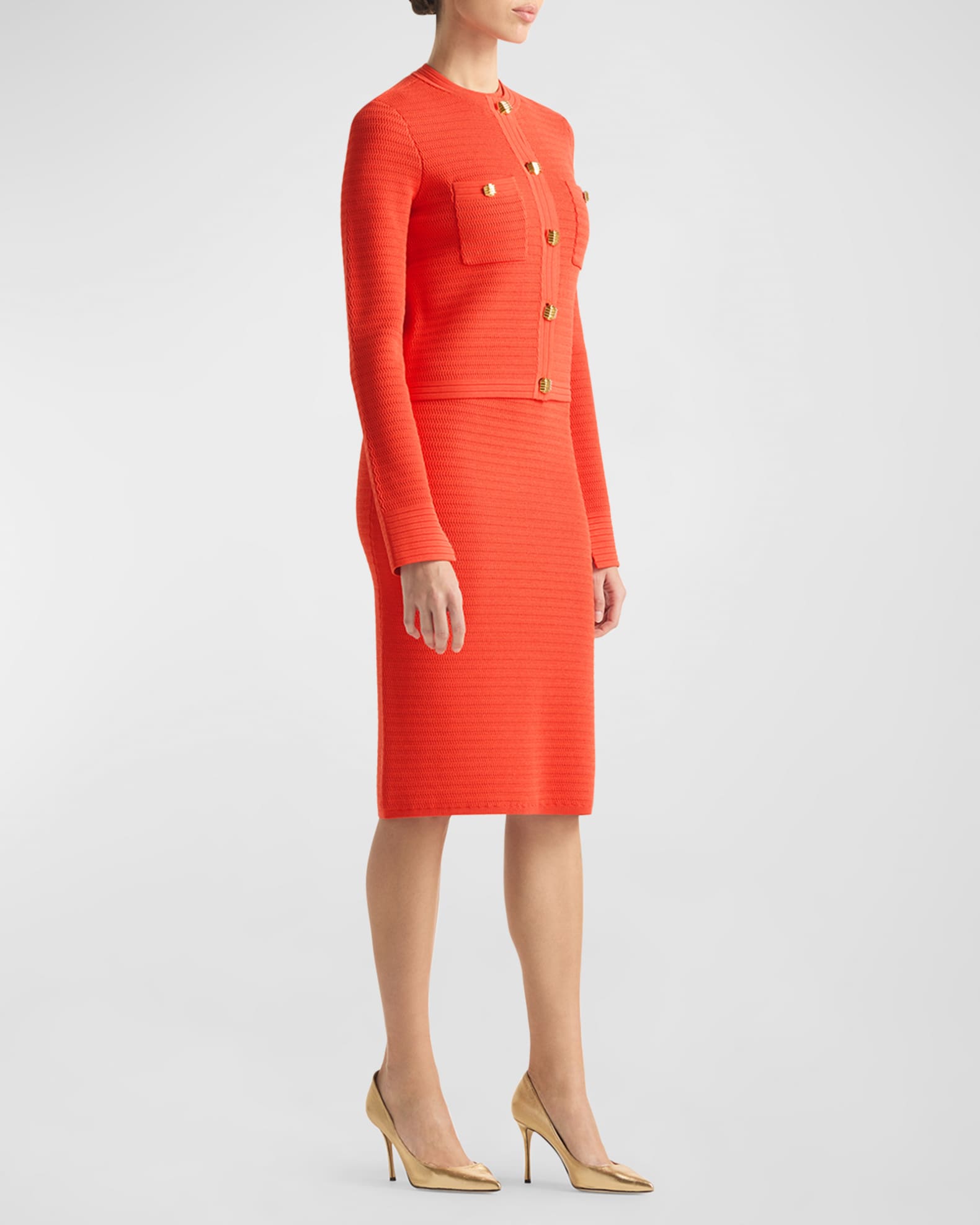 St. John Front-Pockets Racking Stitch Knit Jacket | Neiman Marcus