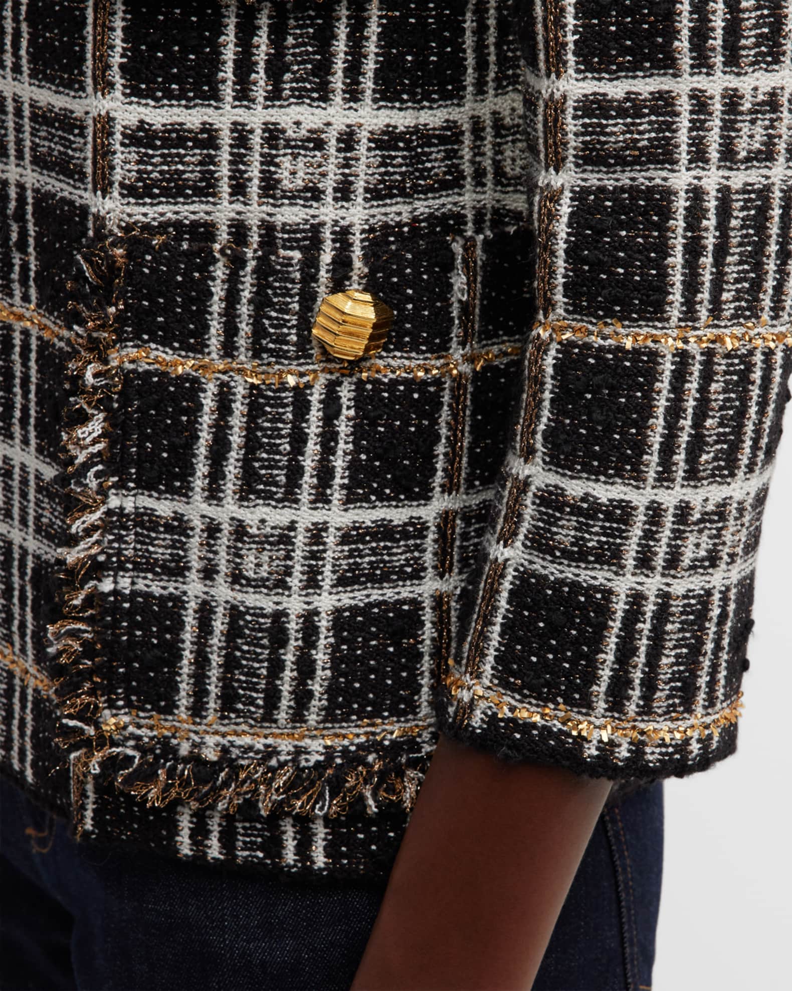 St. John Sparkle Eyelash Plaid Raw-Edge Jacket | Neiman Marcus