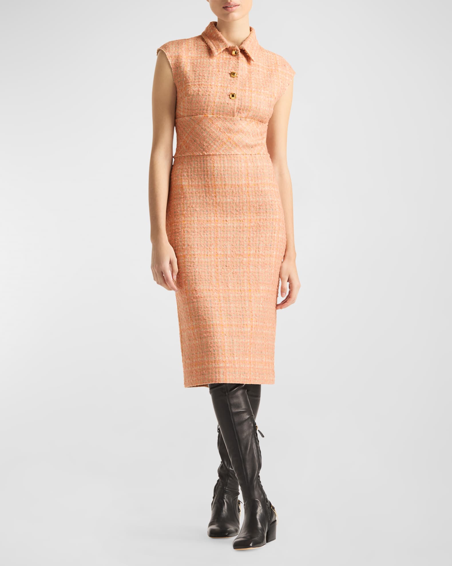 St. John Tonal Soft Check Tweed Shirtdress | Neiman Marcus