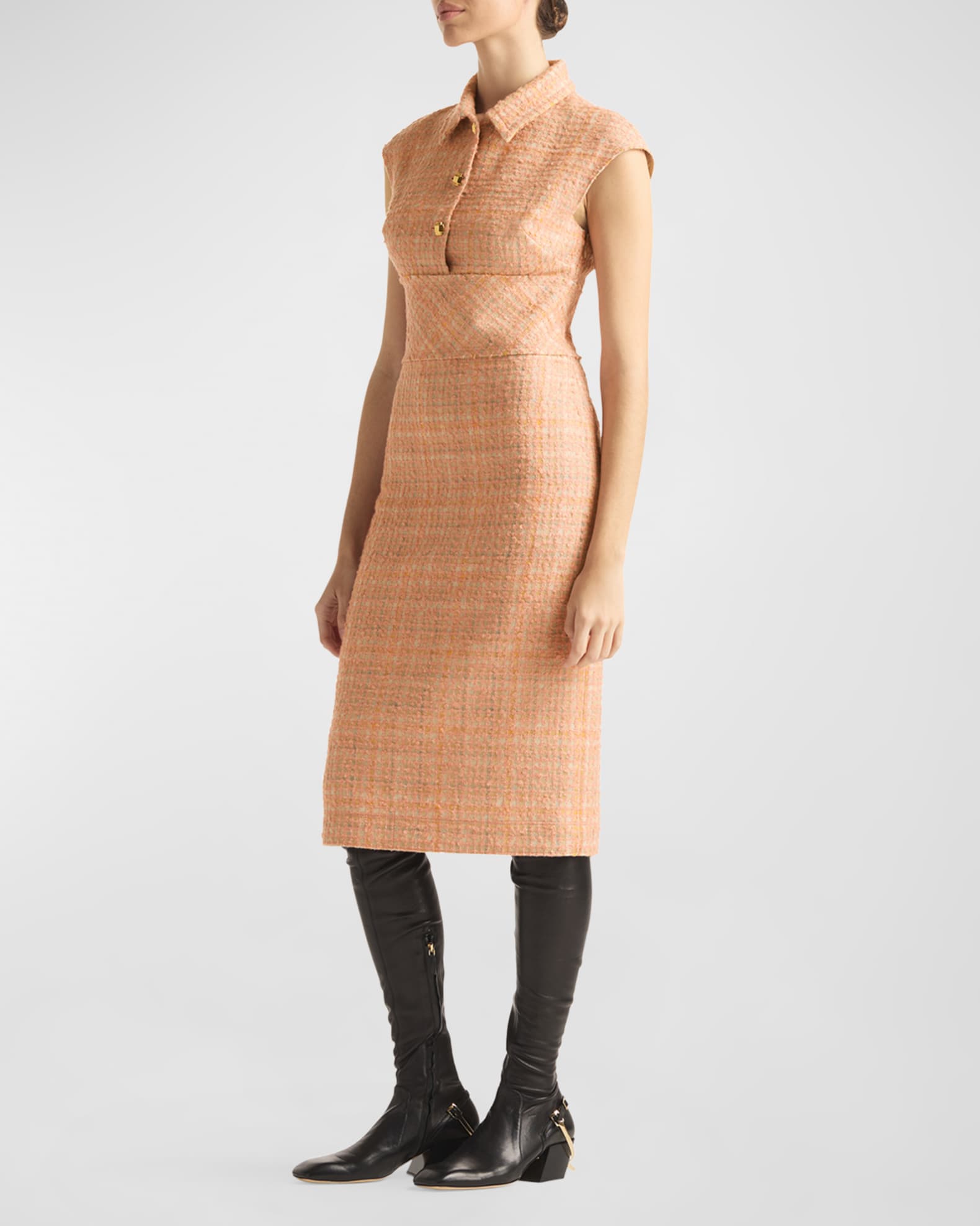 St. John Tonal Soft Check Tweed Shirtdress | Neiman Marcus