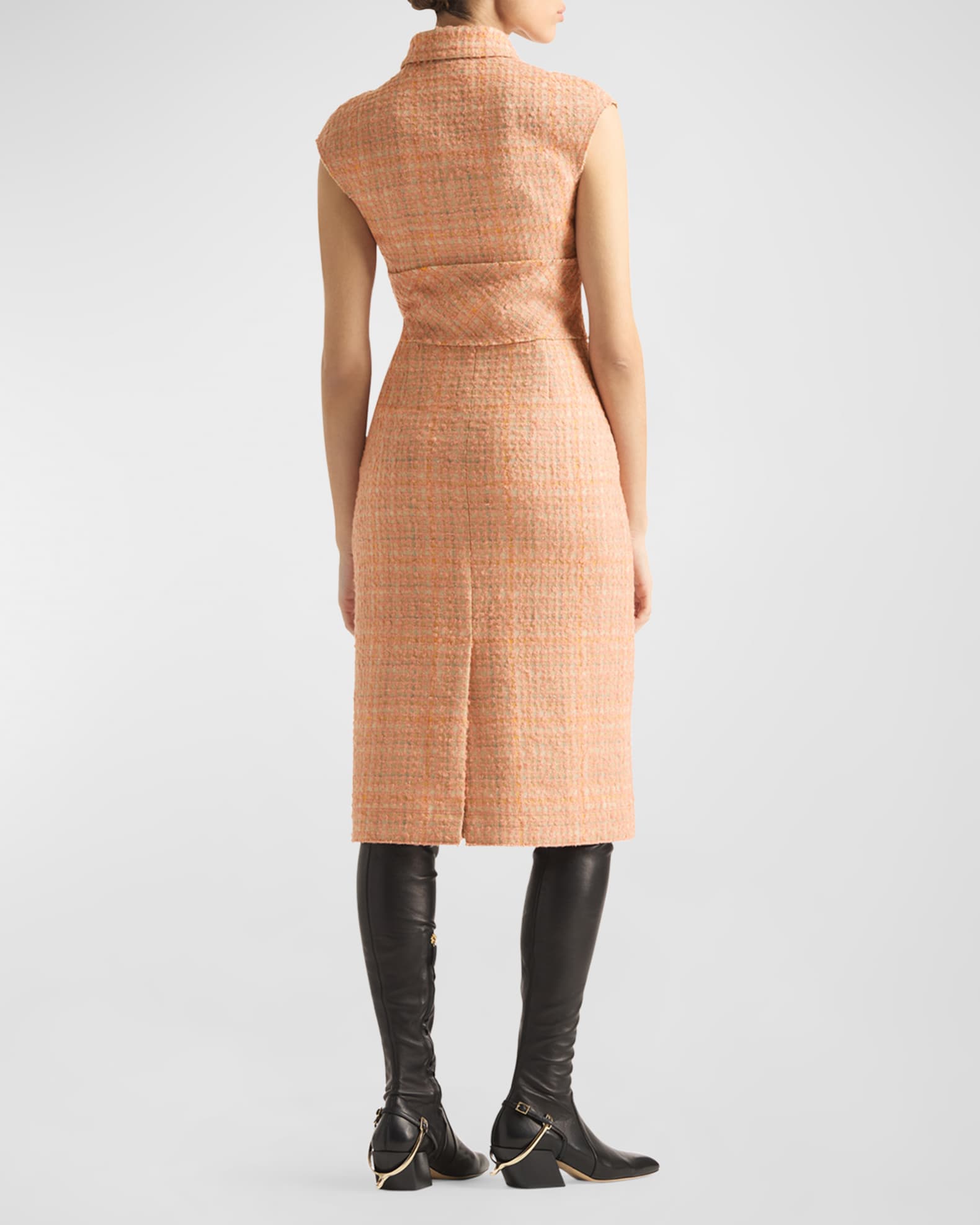 St. John Tonal Soft Check Tweed Shirtdress | Neiman Marcus
