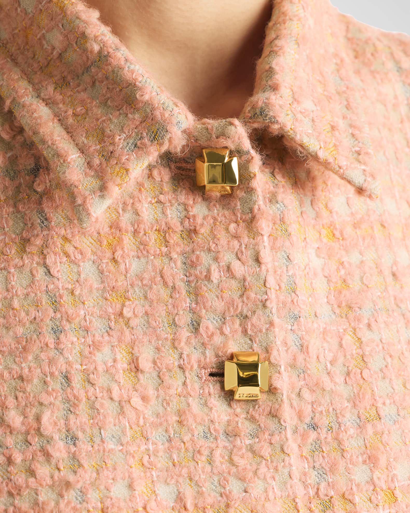 St. John Tonal Soft Check Tweed Shirtdress | Neiman Marcus