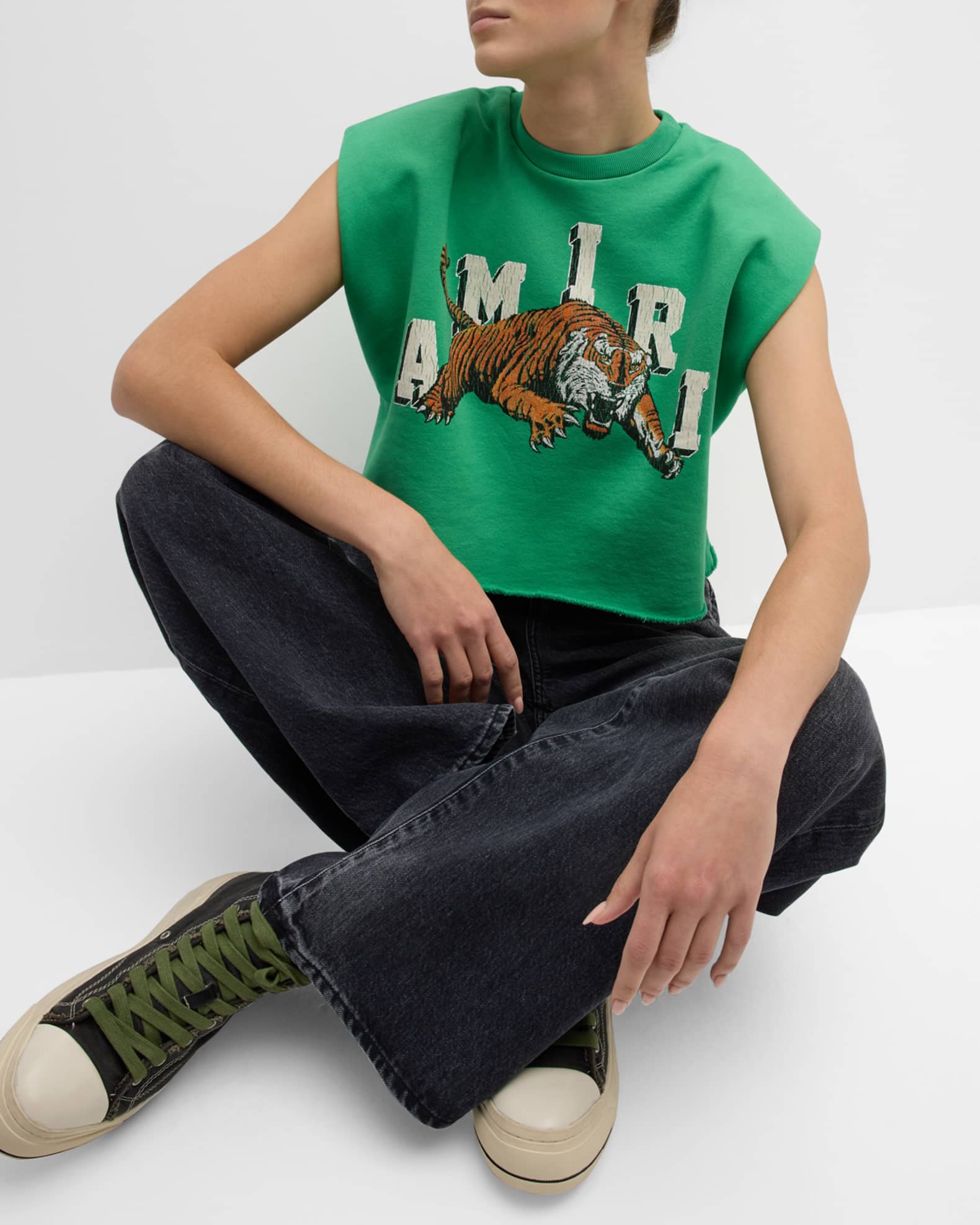 Amiri Cropped Tiger Tee | Neiman Marcus