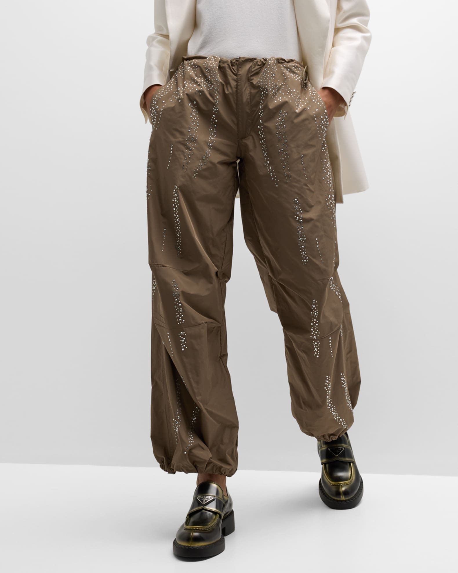IN THE MOOD FOR LOVE Poppy Rhinestone Wide-Leg Parachute Pants | Neiman ...