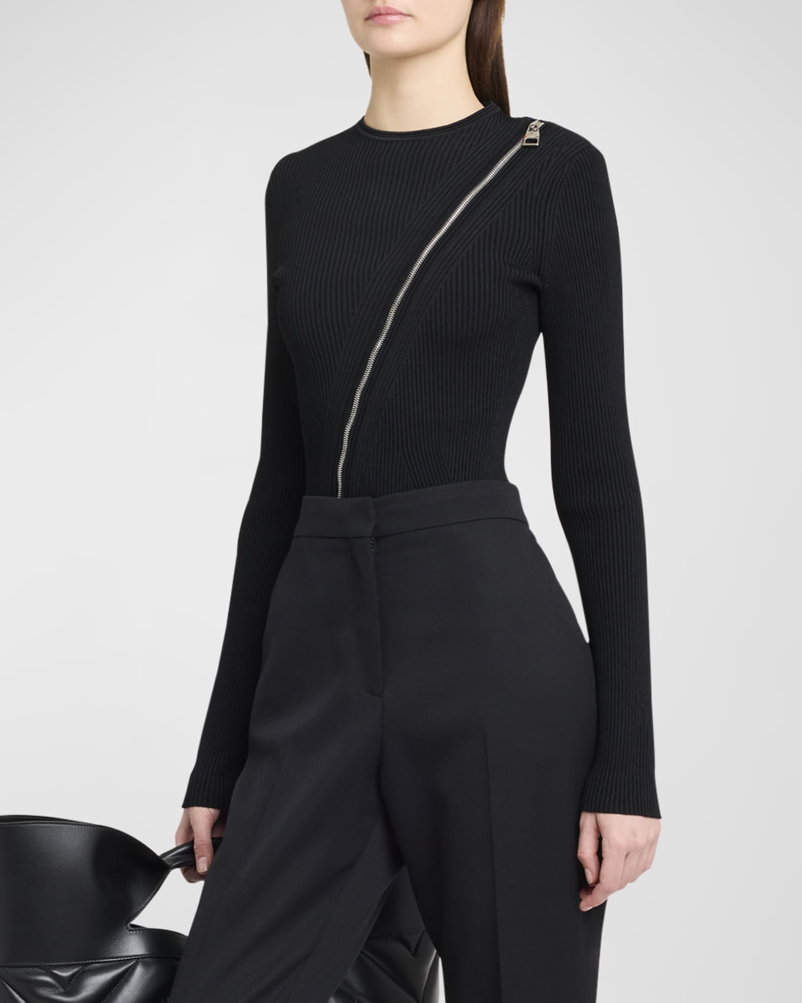 Alexander McQueen Asymmetric Zipper Knit Top | Neiman Marcus