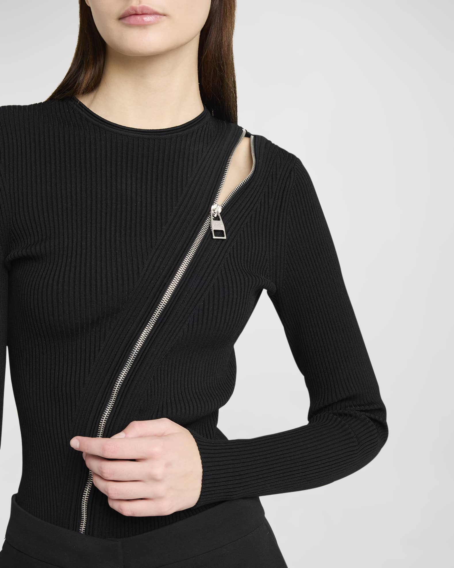 Alexander McQueen Asymmetric Zipper Knit Top | Neiman Marcus