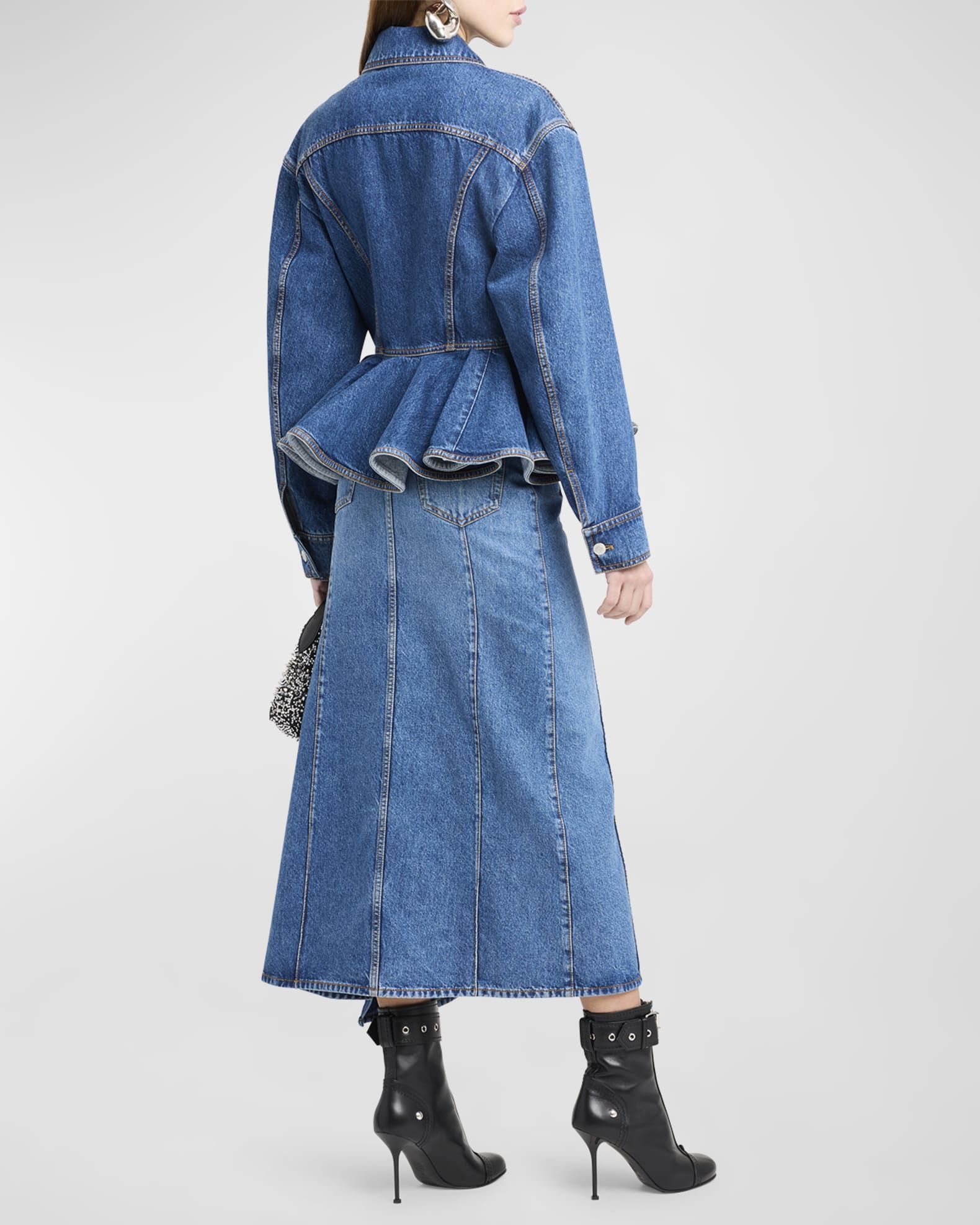 Alexander McQueen Flared Peplum Denim Jacket | Neiman Marcus