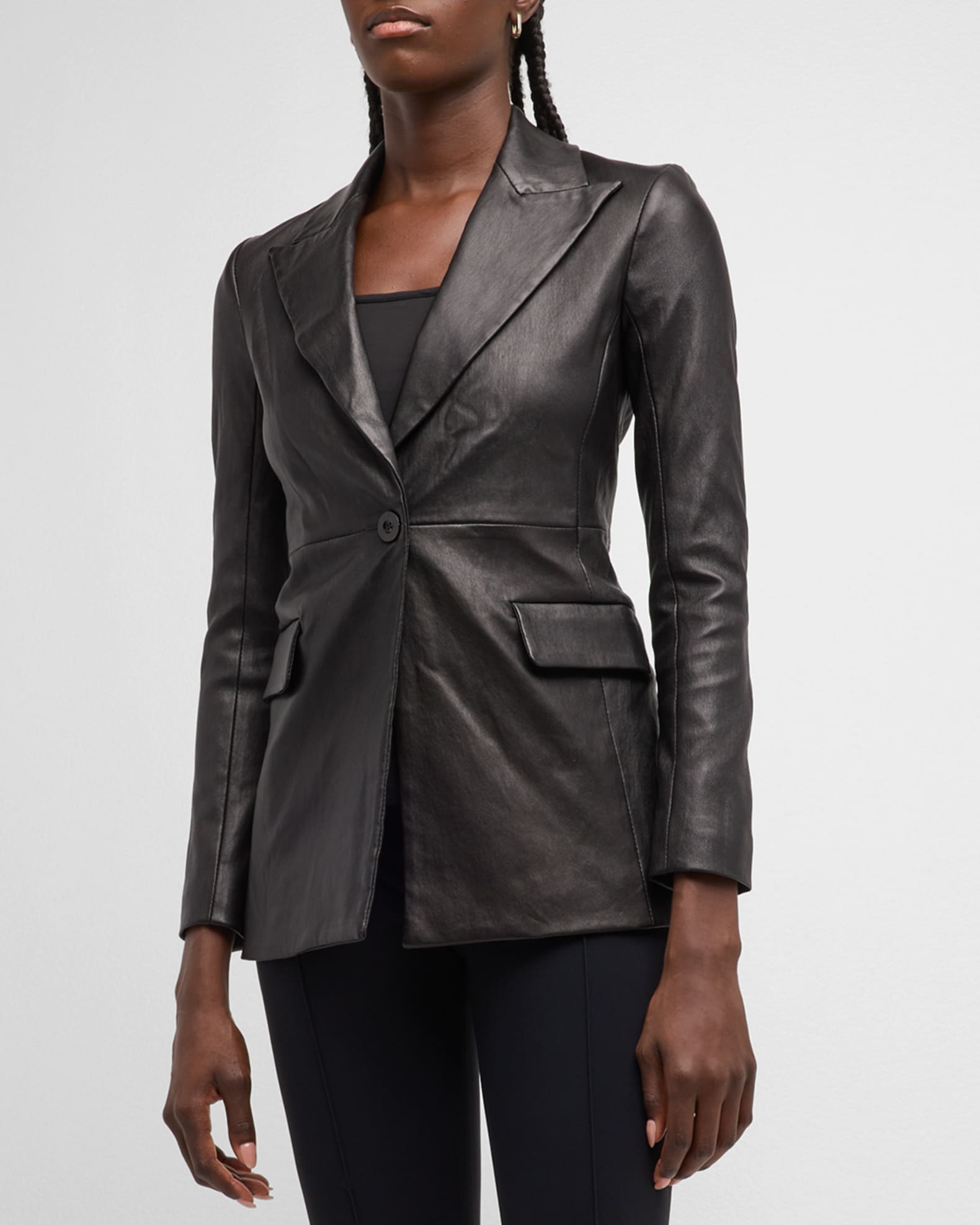 Rosetta Getty Leather Single-Breasted Blazer Jacket | Neiman Marcus
