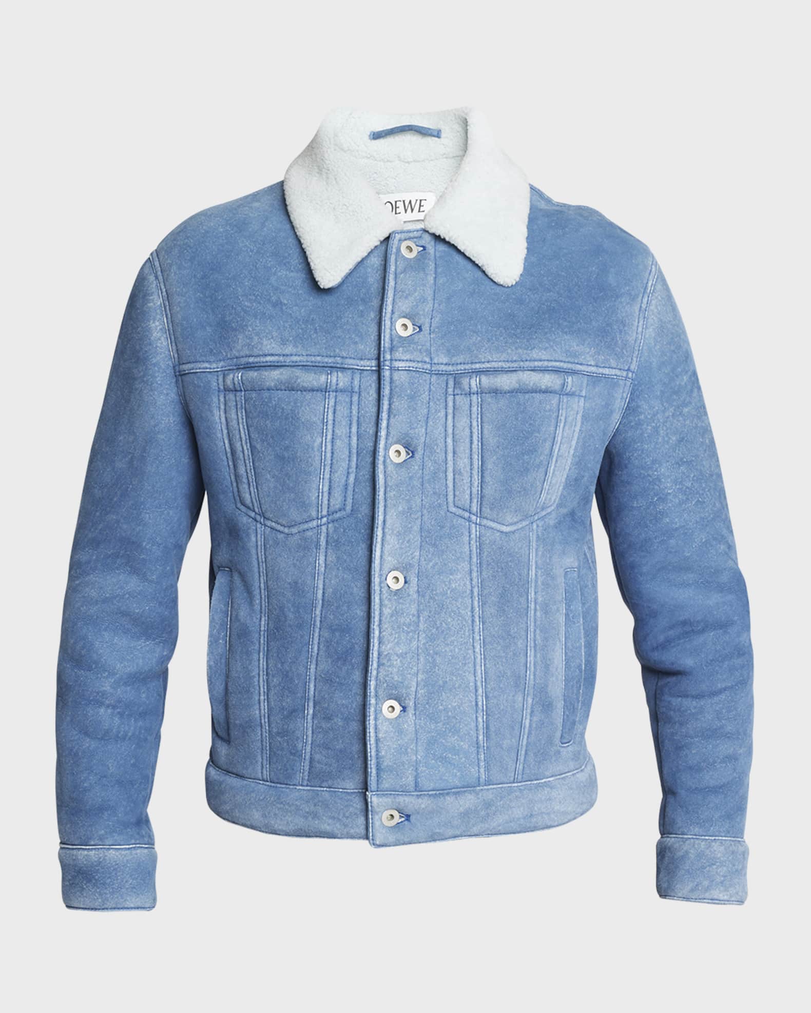 Loewe Men's Shearling Denim-Effect Jacket | Neiman Marcus