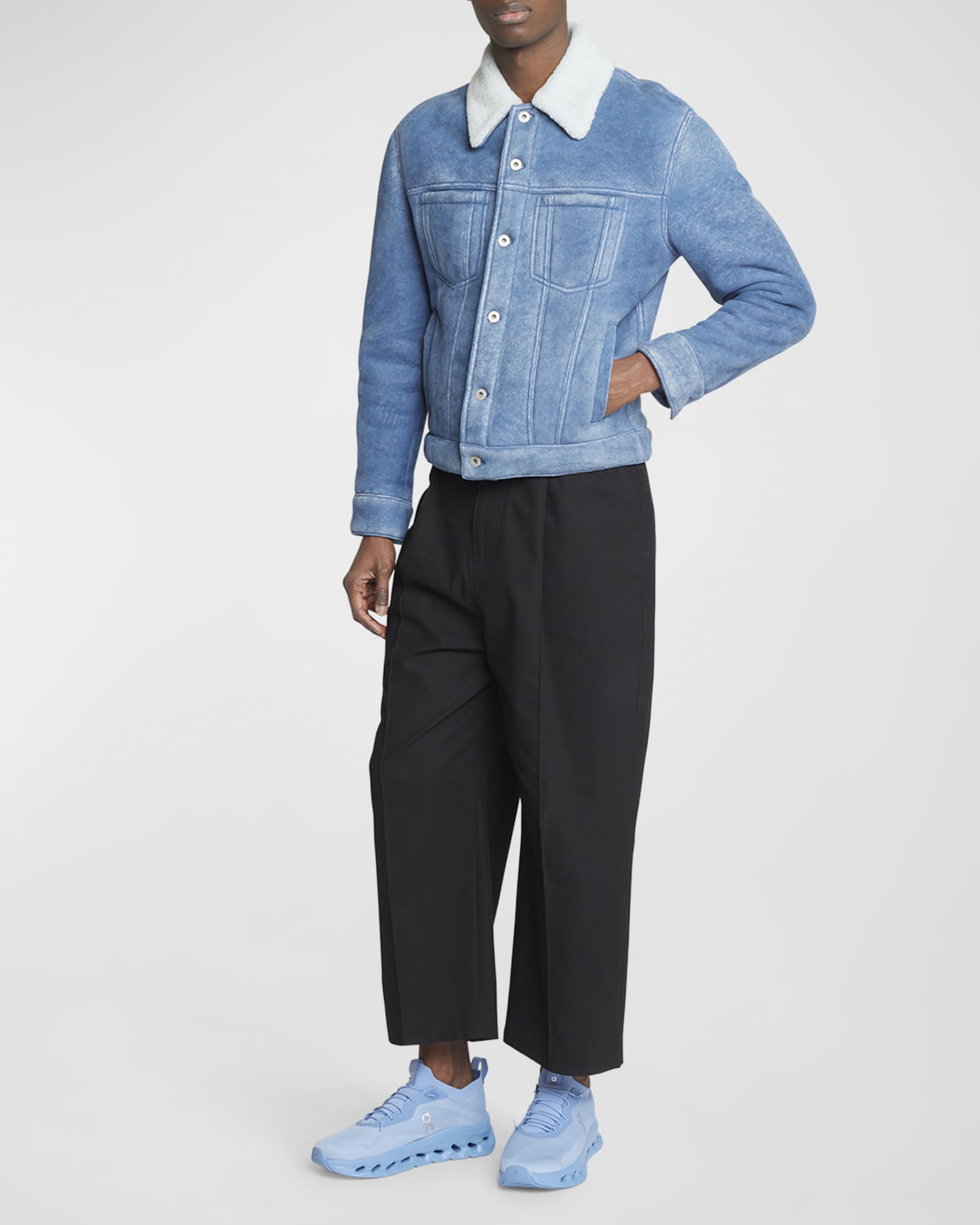 Loewe Men's Shearling Denim-Effect Jacket | Neiman Marcus