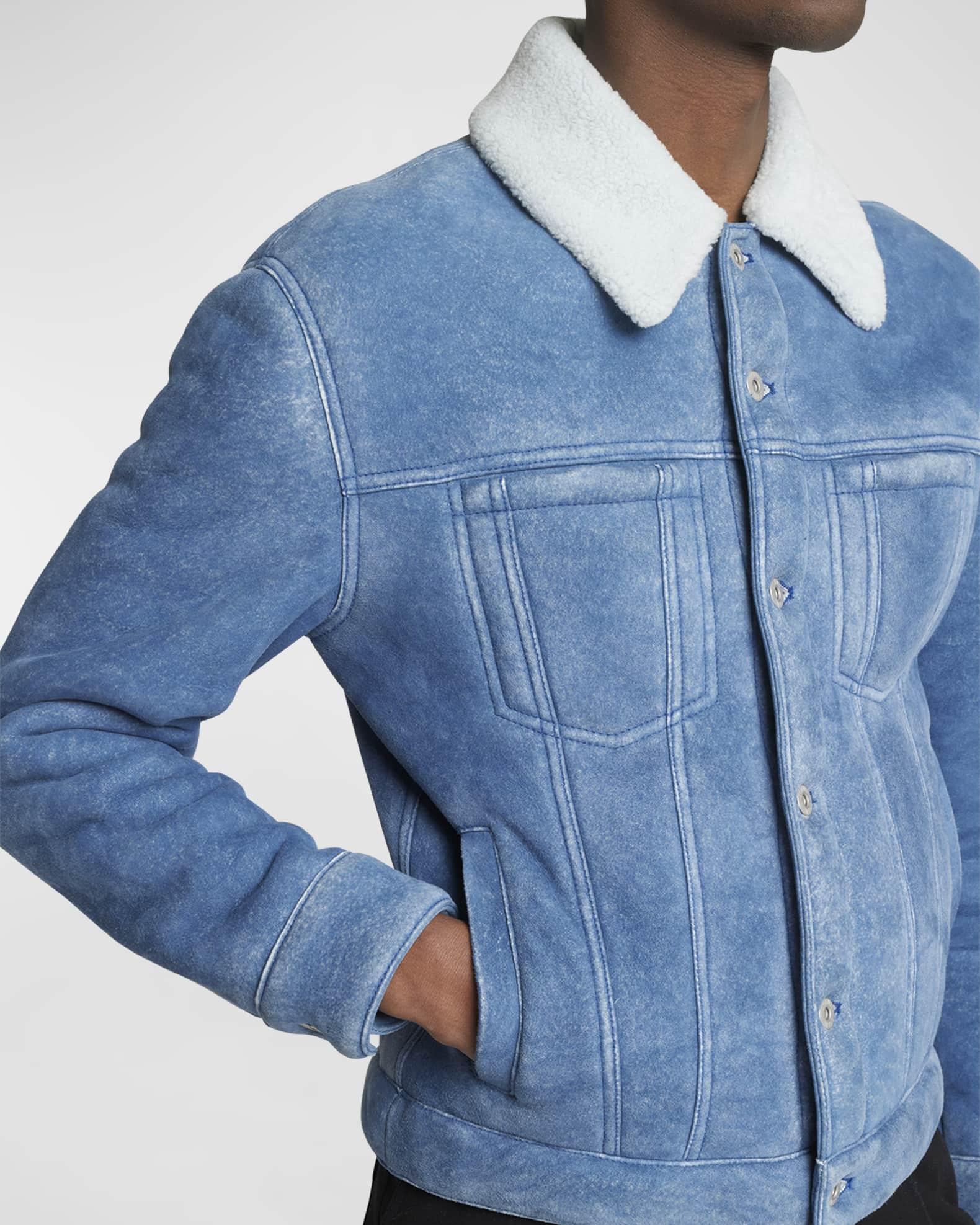 Loewe Men's Shearling Denim-Effect Jacket | Neiman Marcus