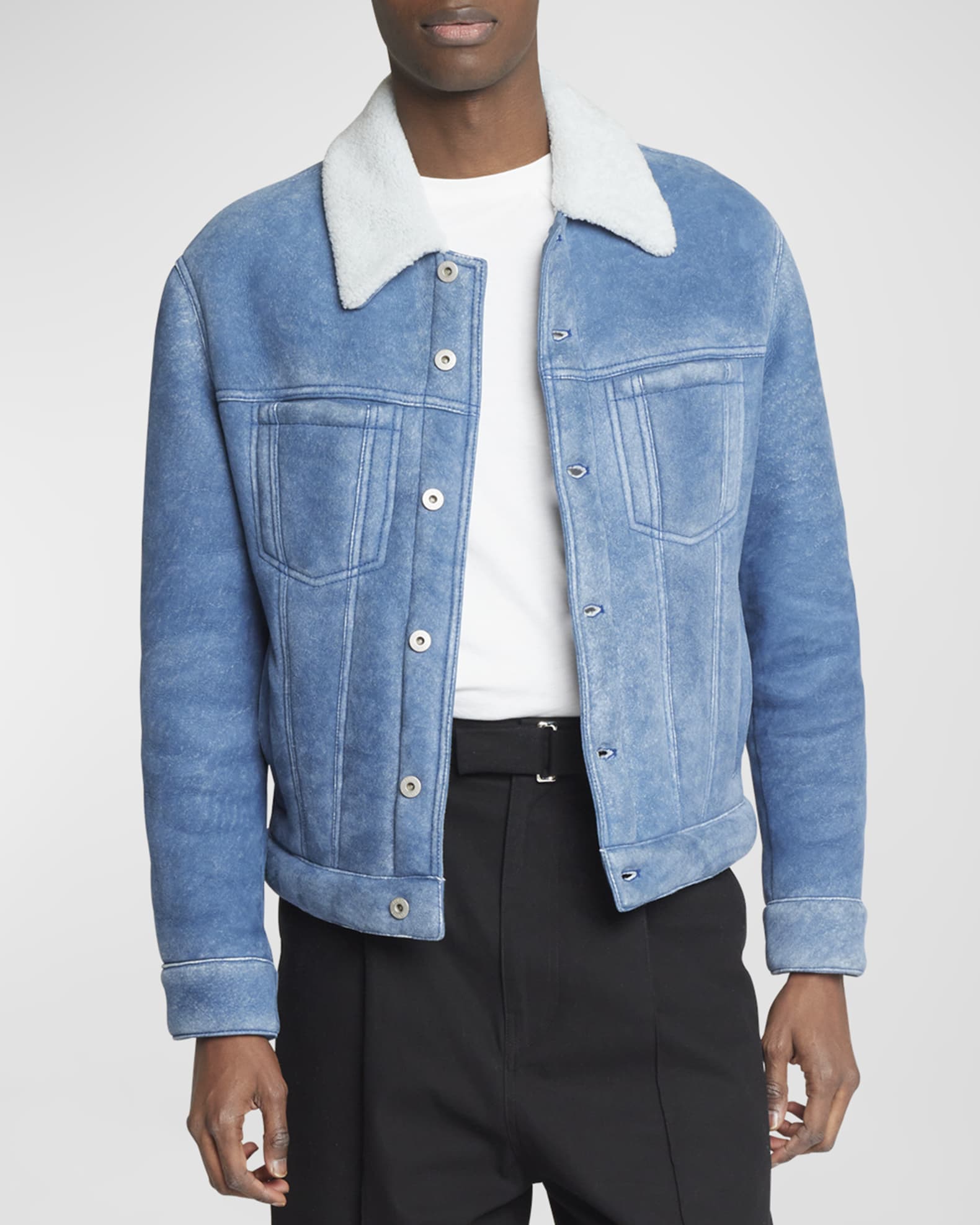 Loewe Men's Shearling Denim-Effect Jacket | Neiman Marcus