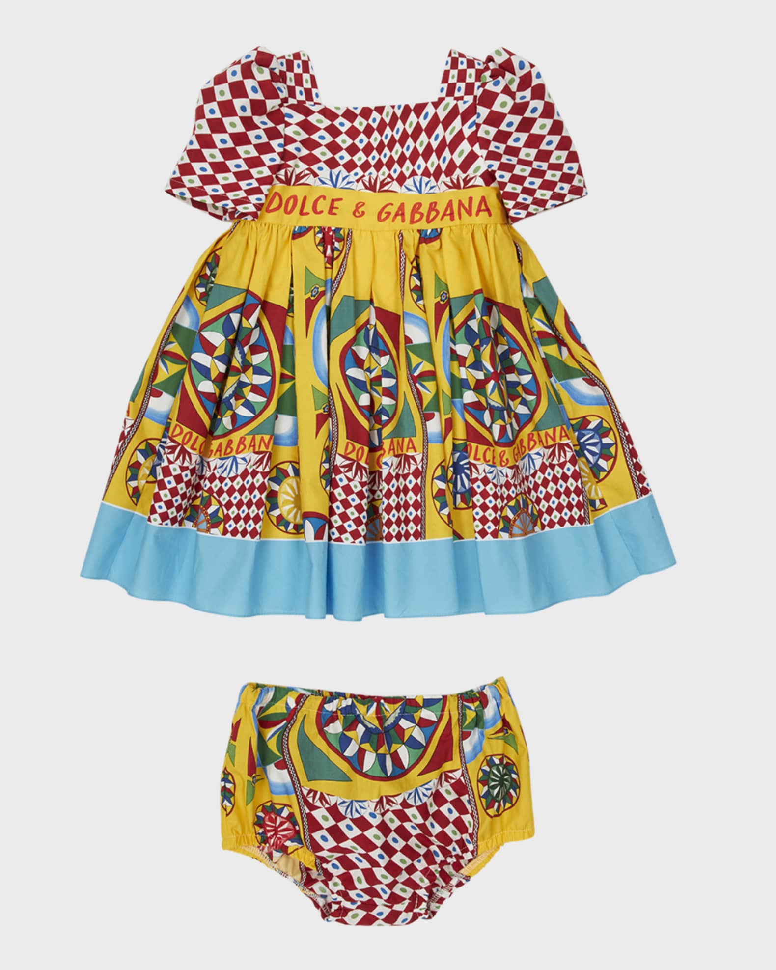 Dolce&Gabbana Girl's Carretto Logo-Print Mixed-Print Dress, Size 3M-24M ...
