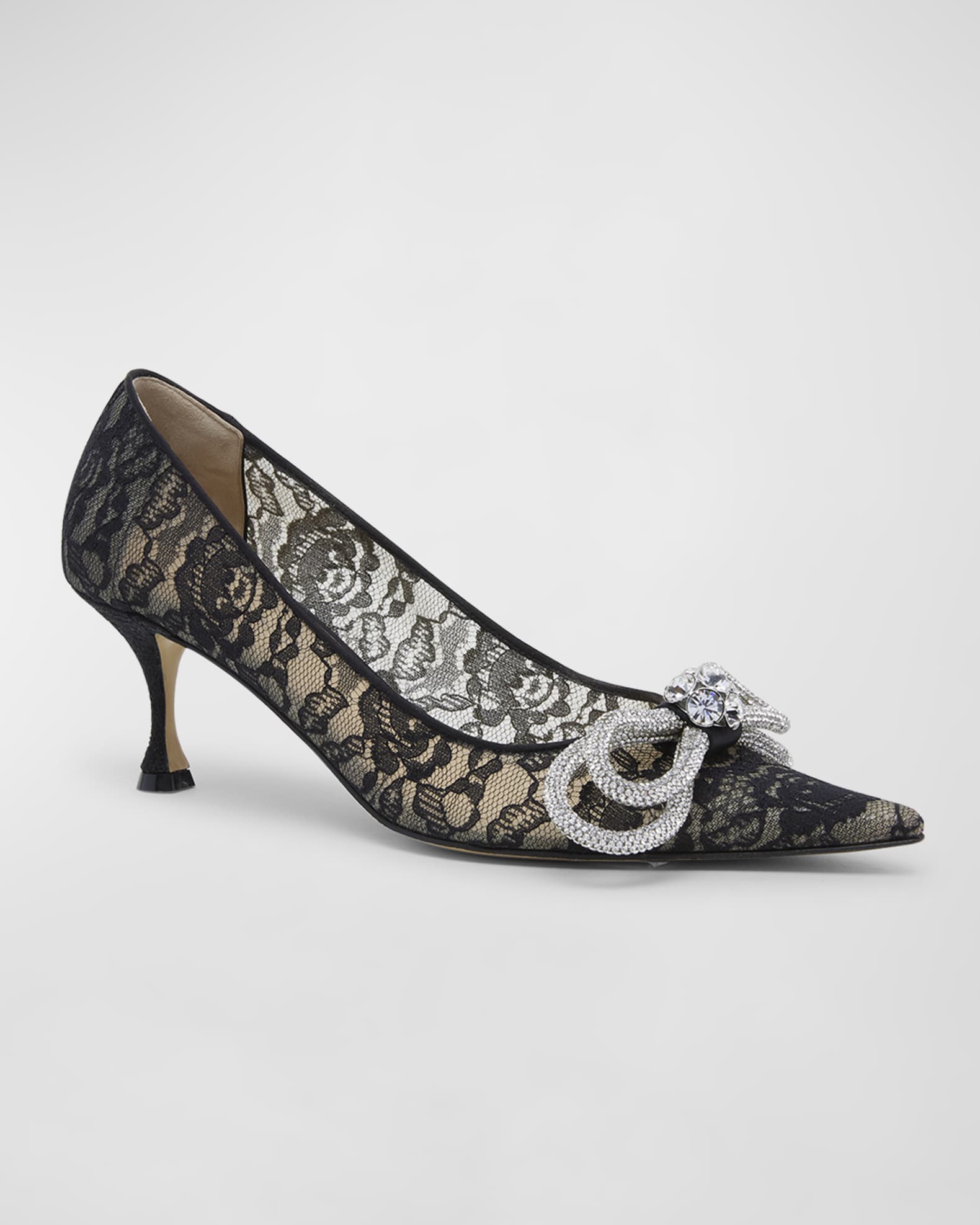 MACH & MACH Double Bow Lace Stiletto Pumps | Neiman Marcus