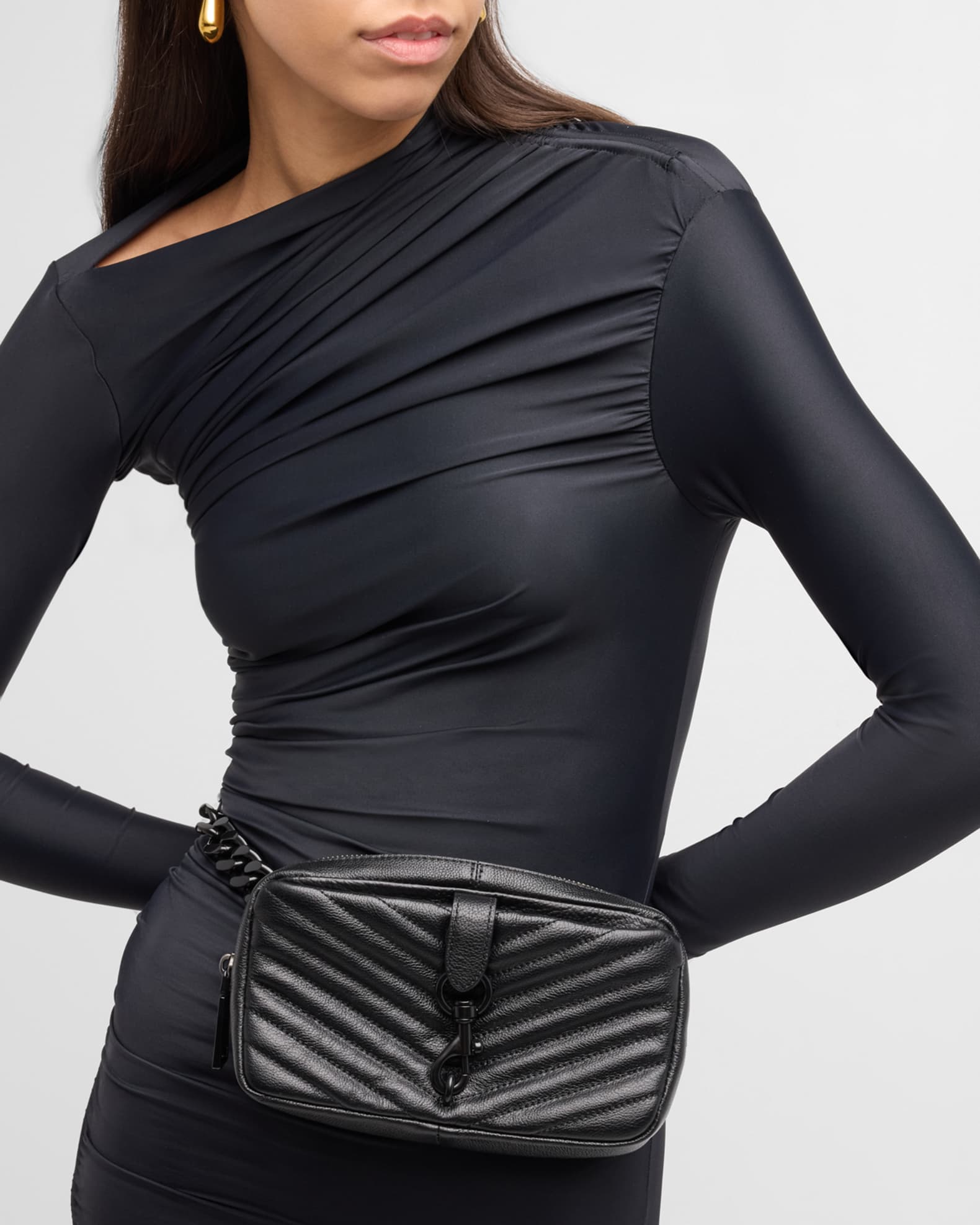 Rebecca Minkoff Edie Chevron-Quilted Leather Chain Belt Bag | Neiman Marcus