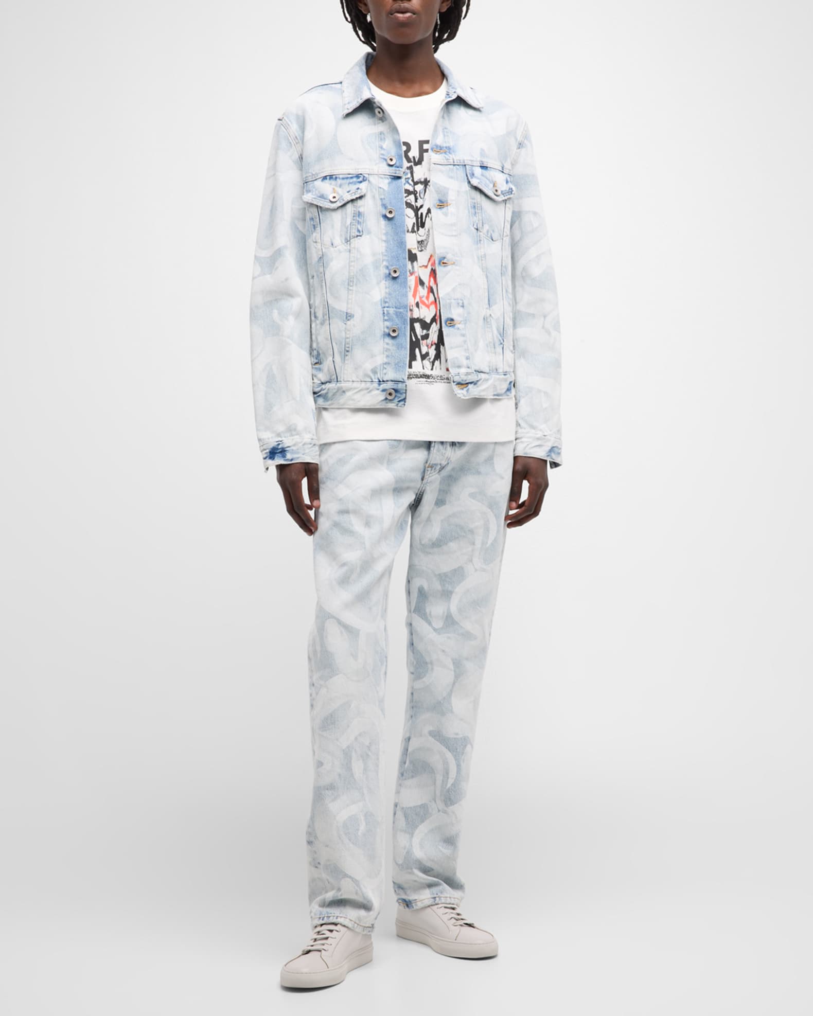 PURPLE Men's Snake-Print Light Indigo Denim Jacket | Neiman Marcus