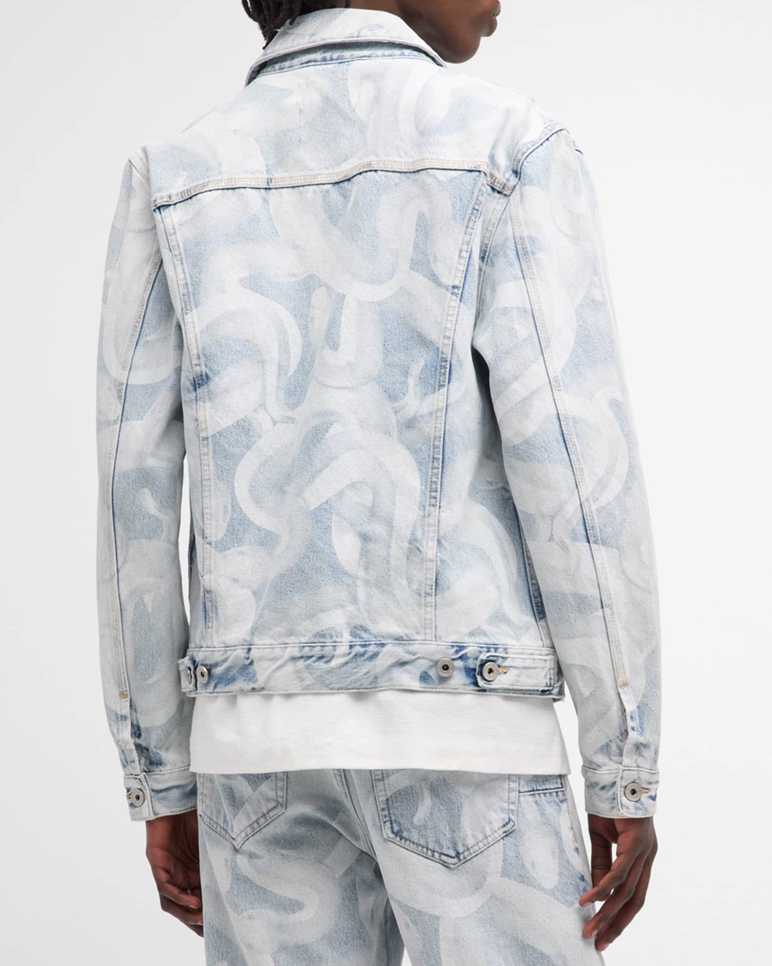 PURPLE Men's Snake-Print Light Indigo Denim Jacket | Neiman Marcus
