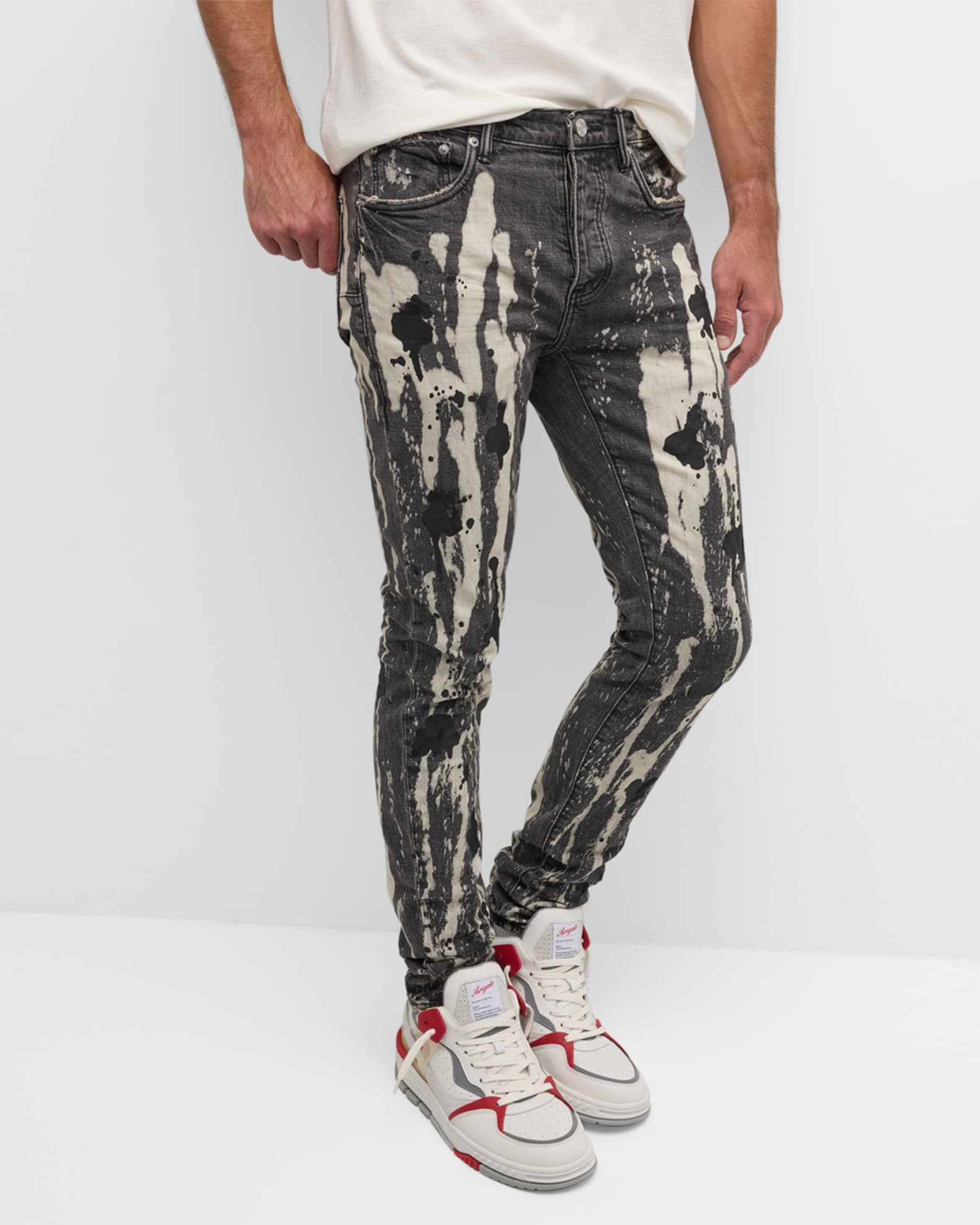 PURPLE Men's Bleach Spill Skinny Jeans | Neiman Marcus