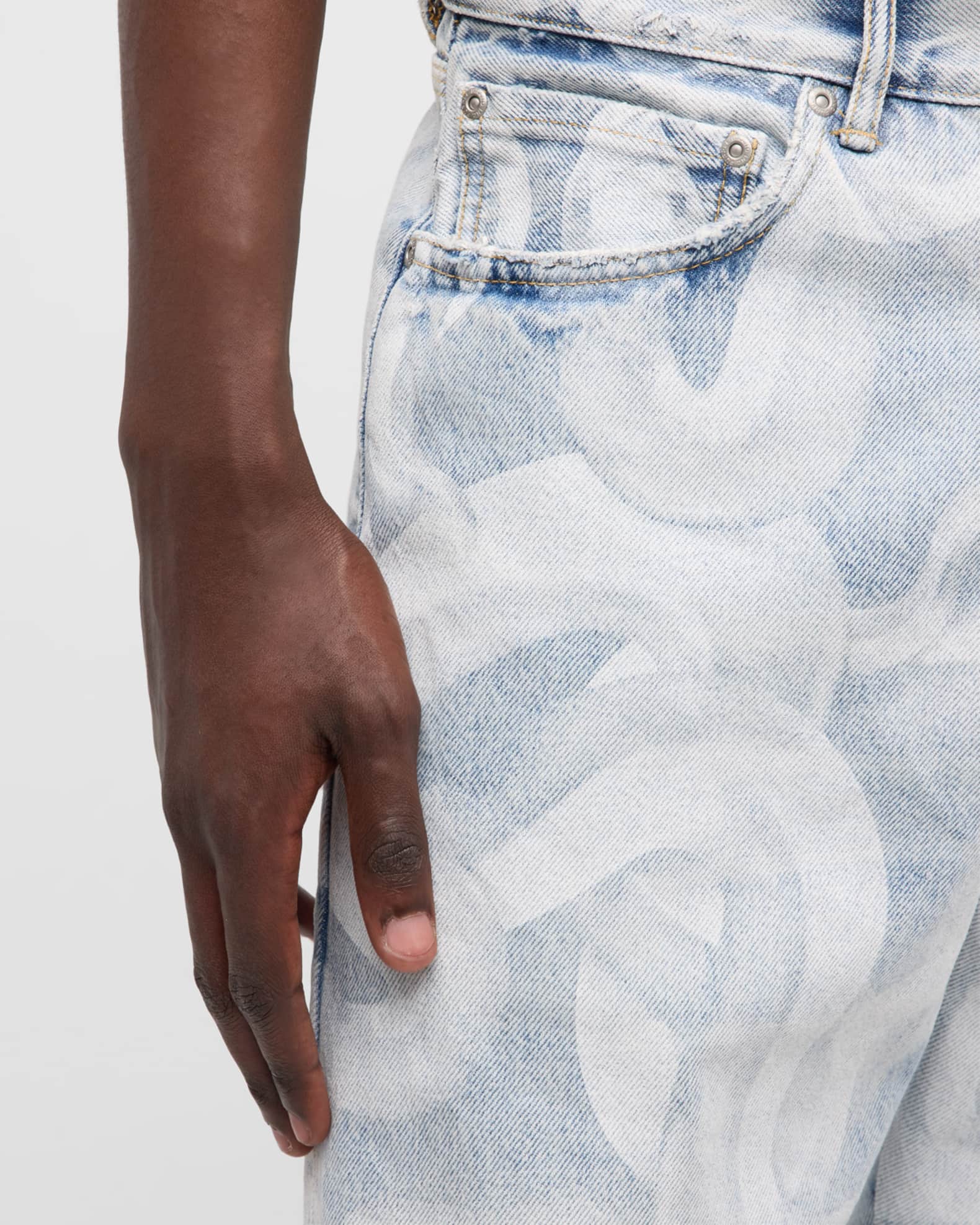 PURPLE Men's Snake-Print Light Indigo Denim Jeans | Neiman Marcus