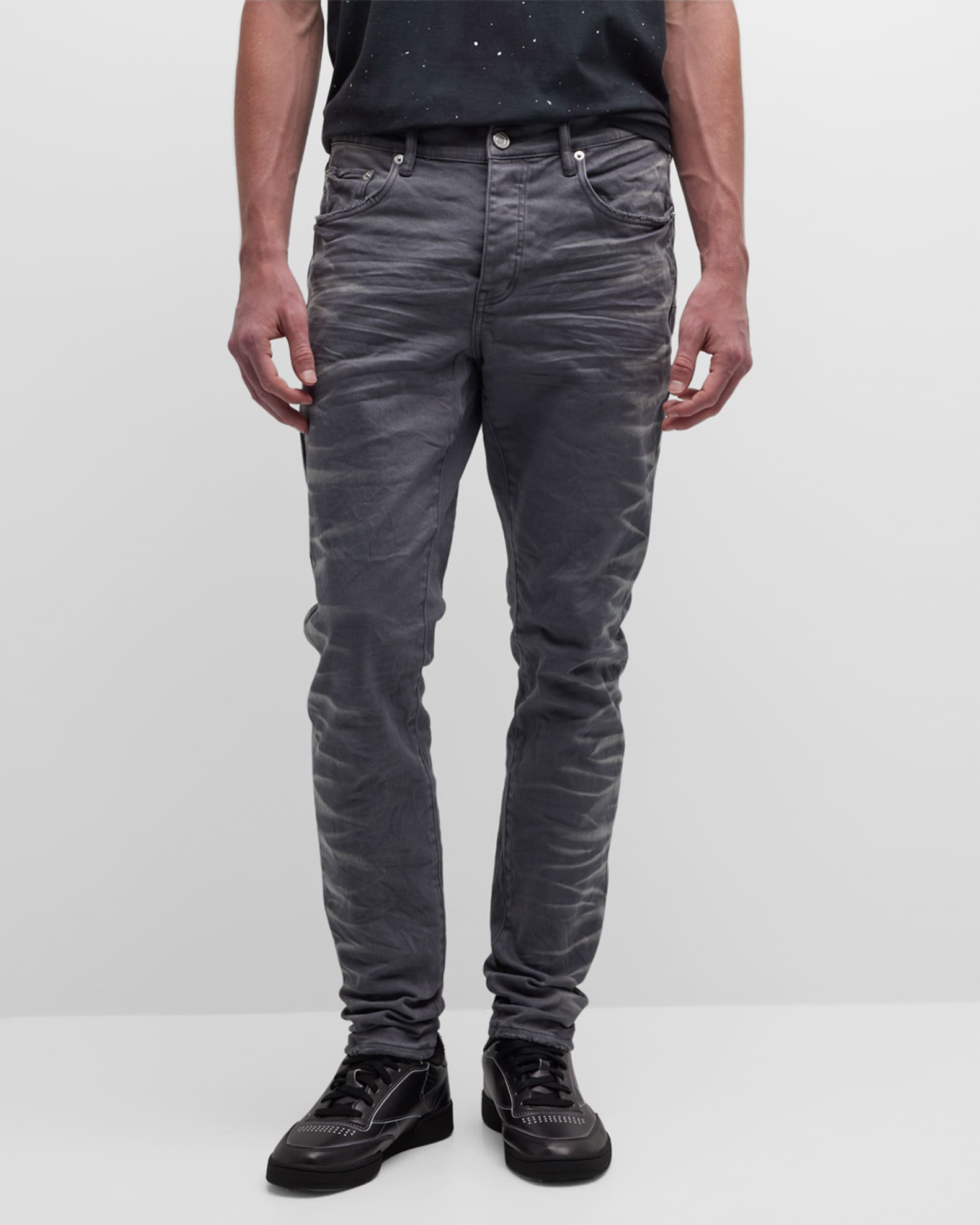 PURPLE Men's Charcoal Faded Side Seam Skinny Jeans | Neiman Marcus
