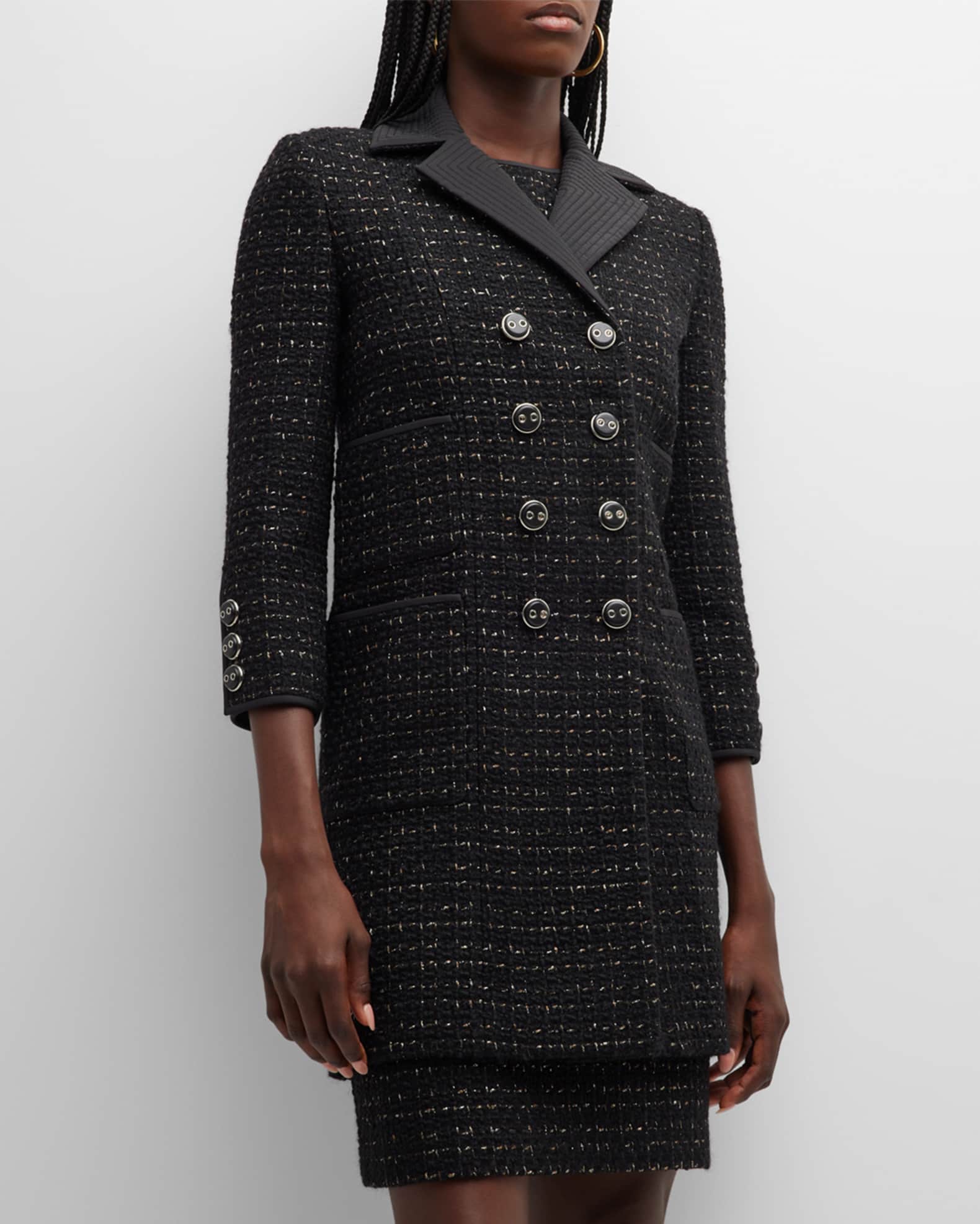 St. John Metallic Bouclette Tweed 3/4-Sleeve Double-Breasted Jacket ...