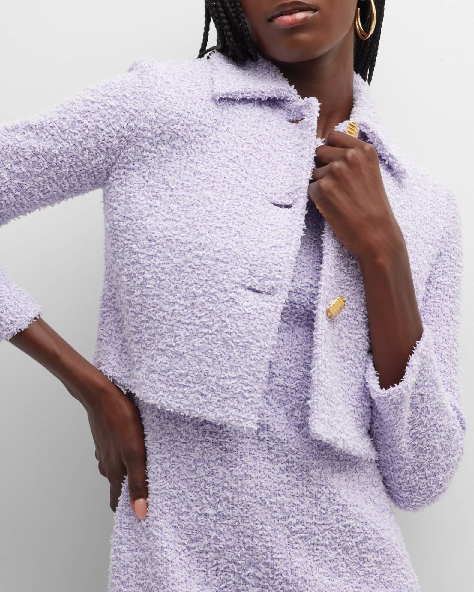 St. John Textured Eyelash Knit Short Jacket with Button Detail | Neiman ...