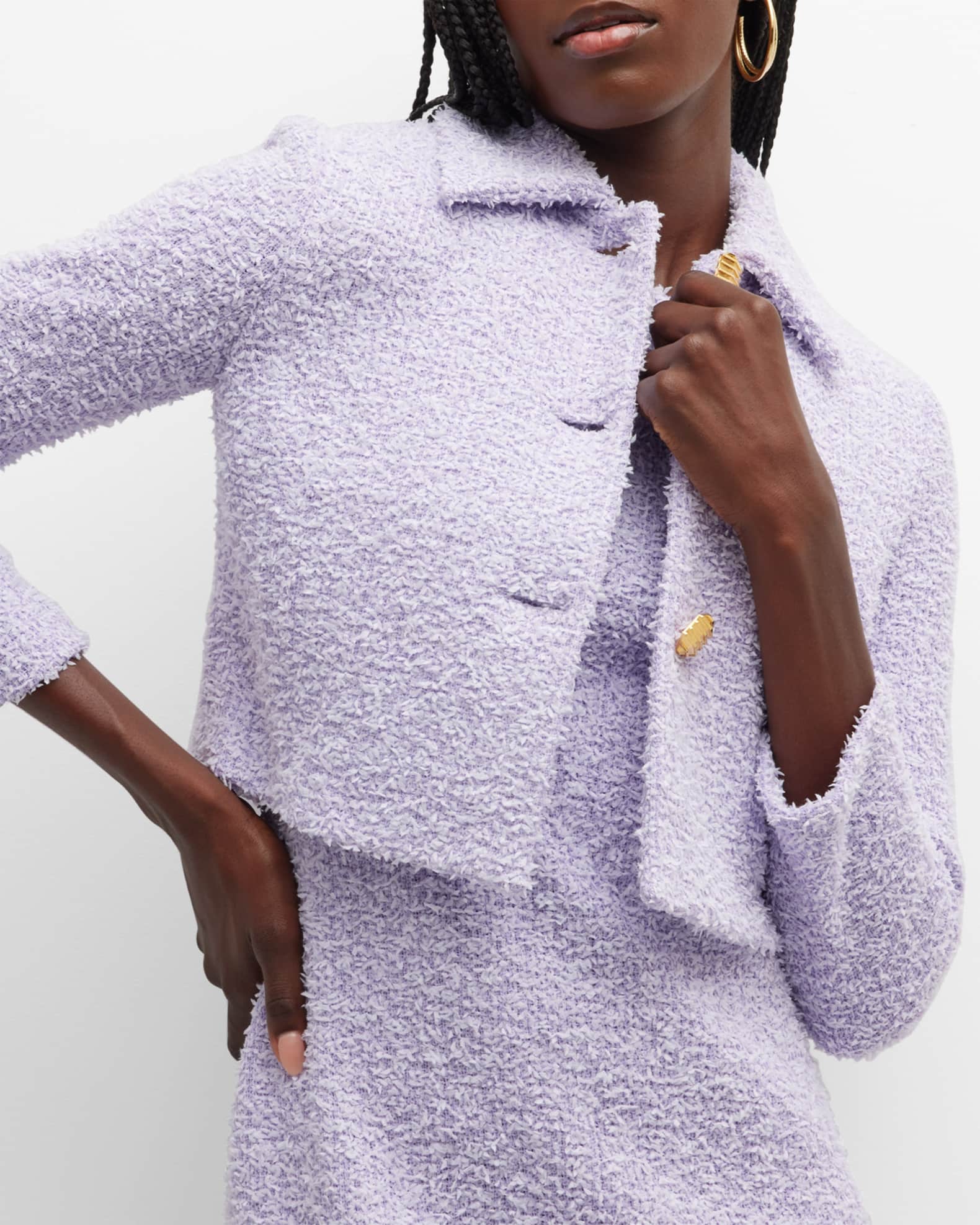 St. John Textured Eyelash Knit Short Jacket with Button Detail | Neiman ...