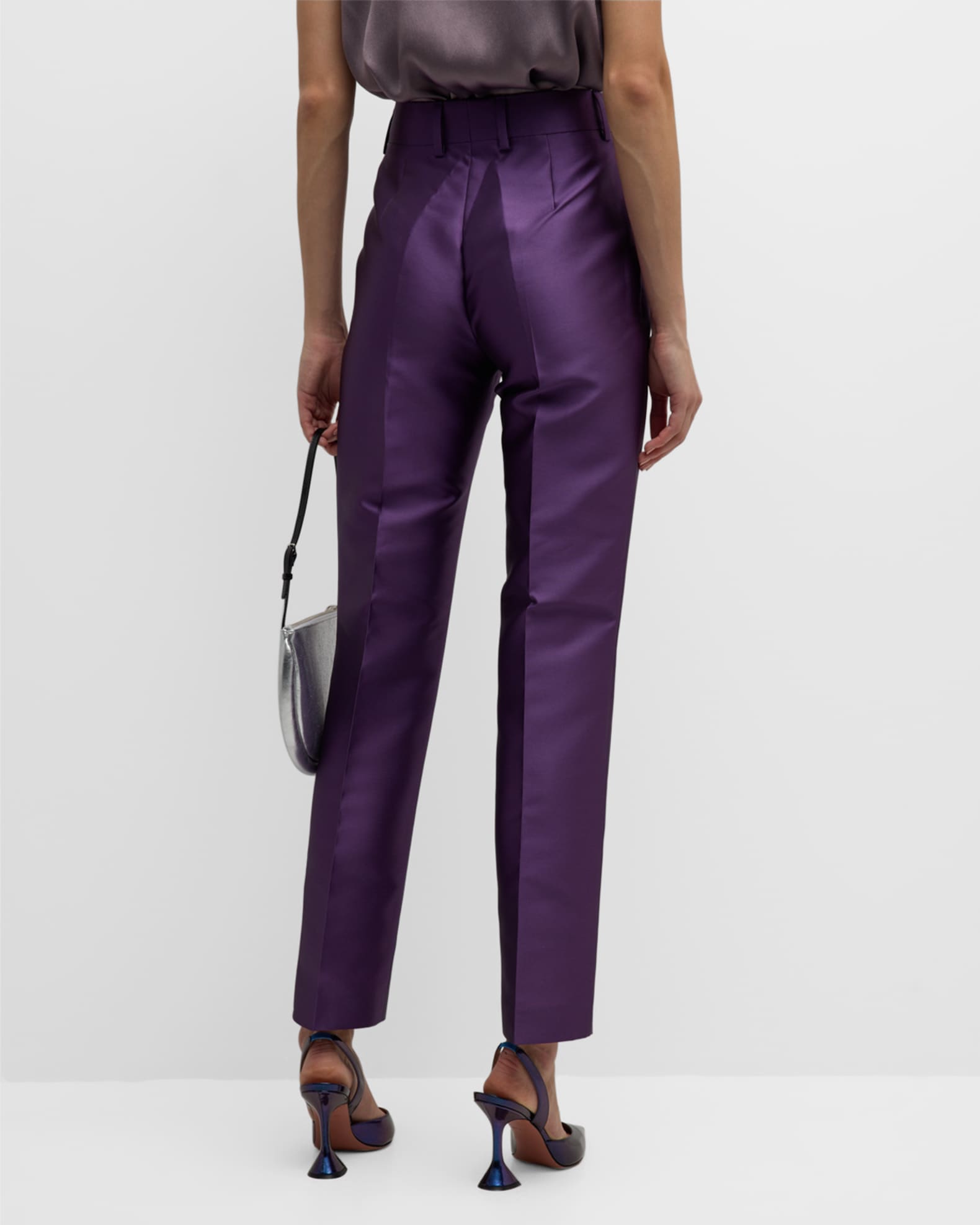 Alberta Ferretti Straight-Leg Ankle Mikado Trousers | Neiman Marcus