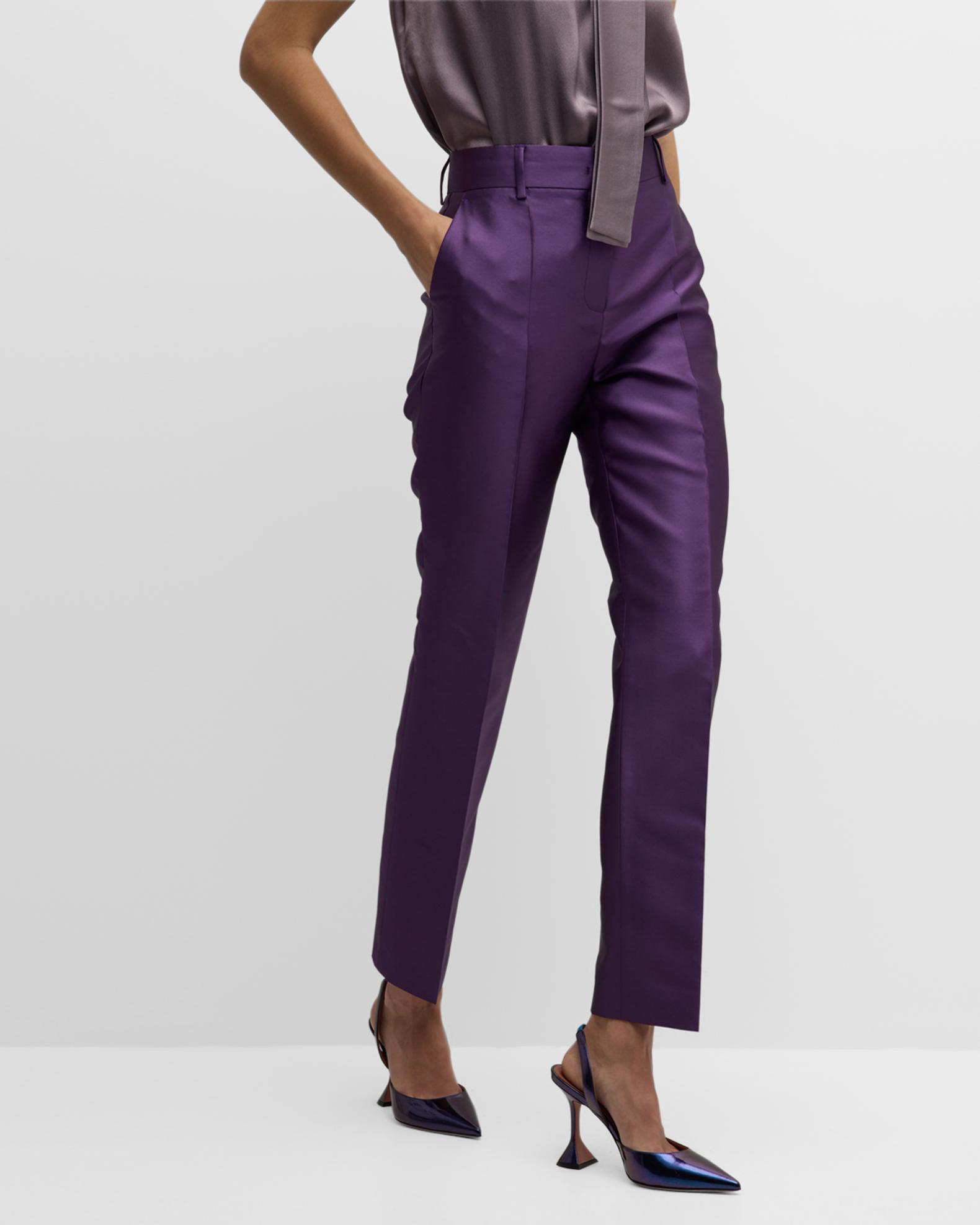 Alberta Ferretti Straight-Leg Ankle Mikado Trousers | Neiman Marcus