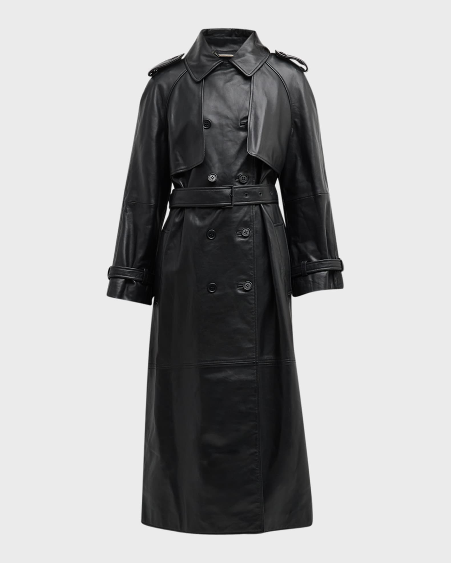 Alberta Ferretti Belted Leather Long Trench Overcoat | Neiman Marcus