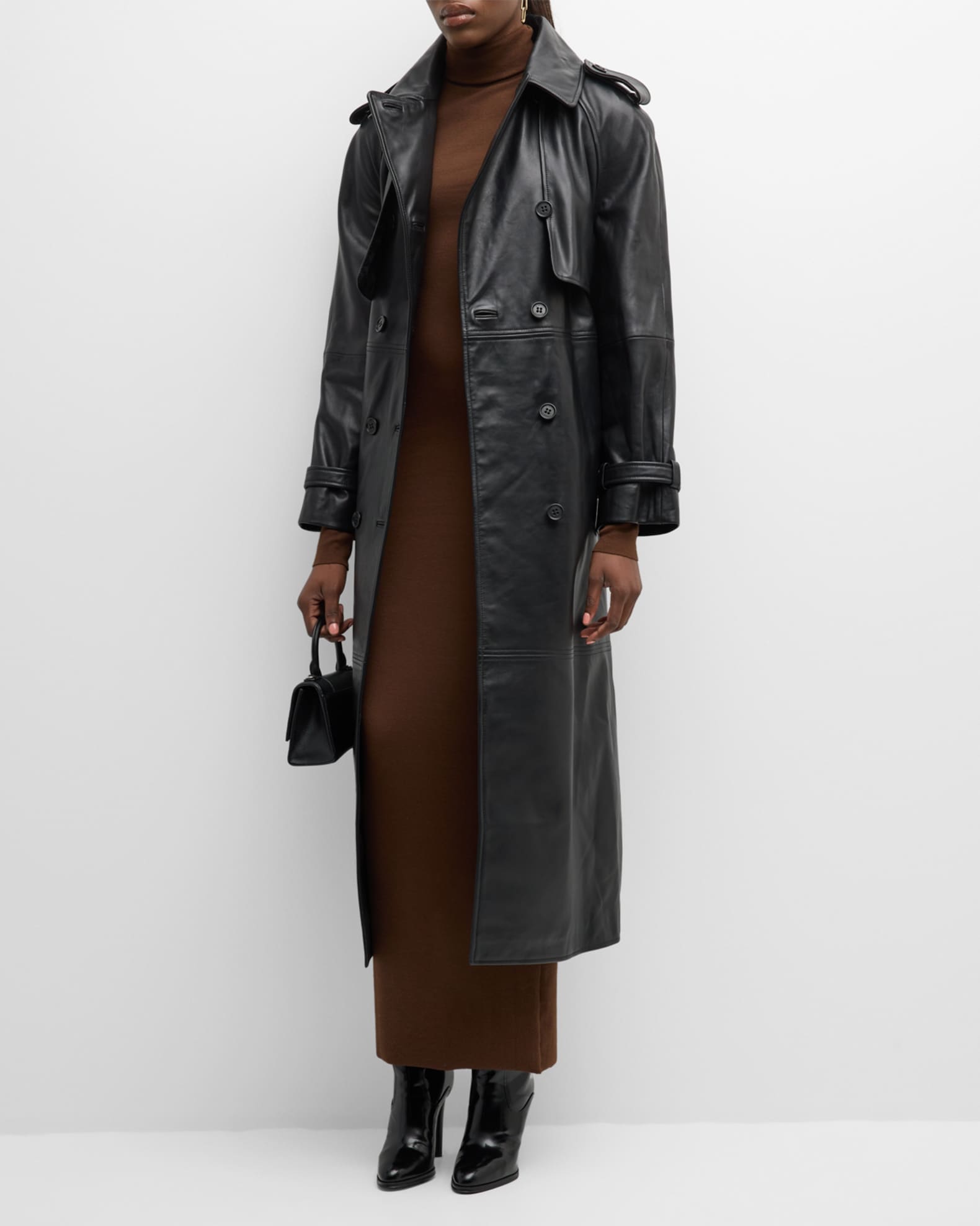 Alberta Ferretti Belted Leather Long Trench Overcoat | Neiman Marcus