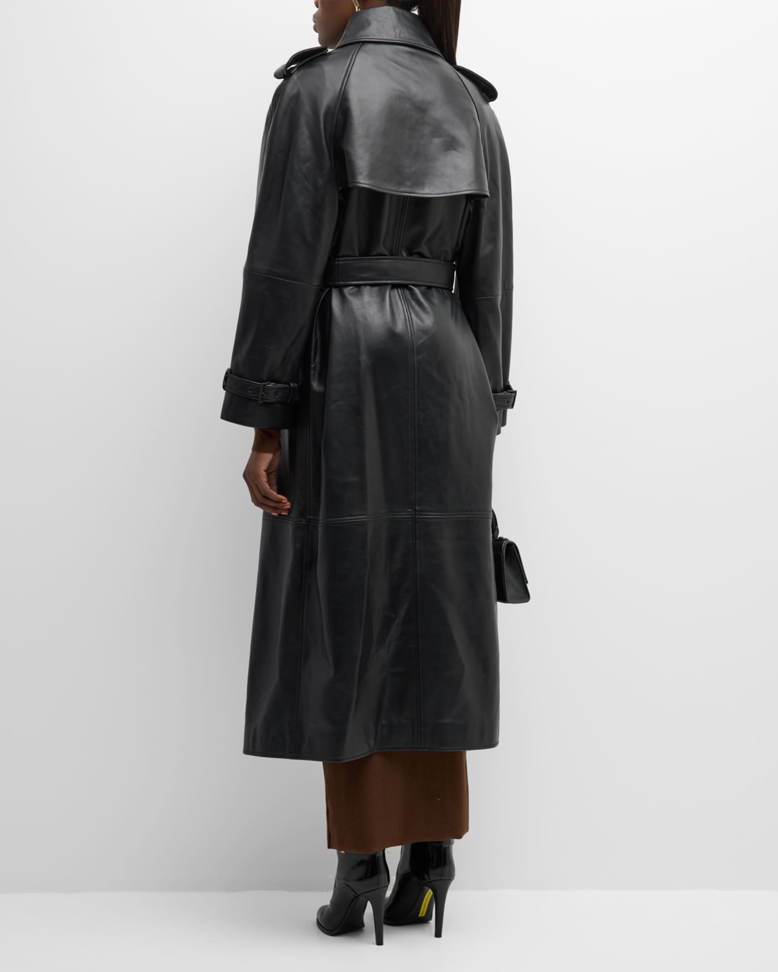 Alberta Ferretti Belted Leather Long Trench Overcoat | Neiman Marcus