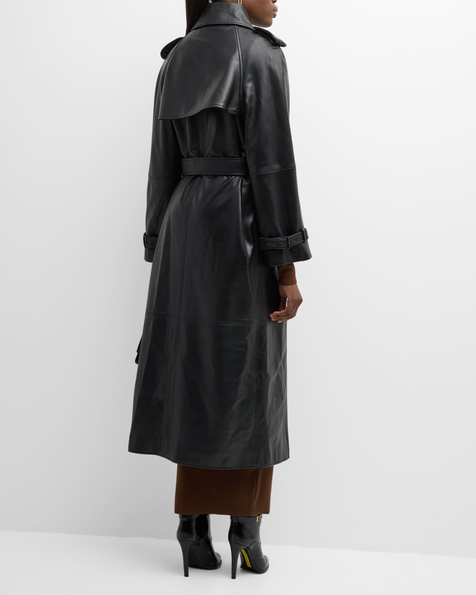 Alberta Ferretti Belted Leather Long Trench Overcoat | Neiman Marcus