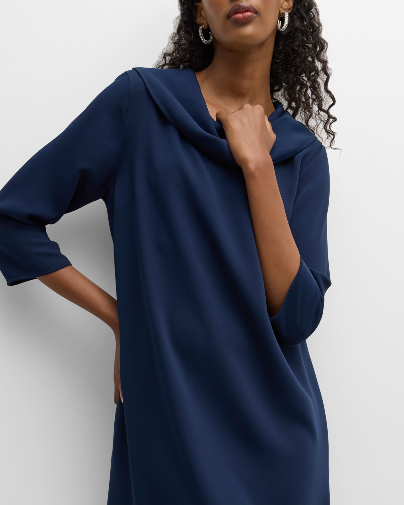 Caroline Rose Cowl-Neck Matte Crepe Midi Shift Dress | Neiman Marcus