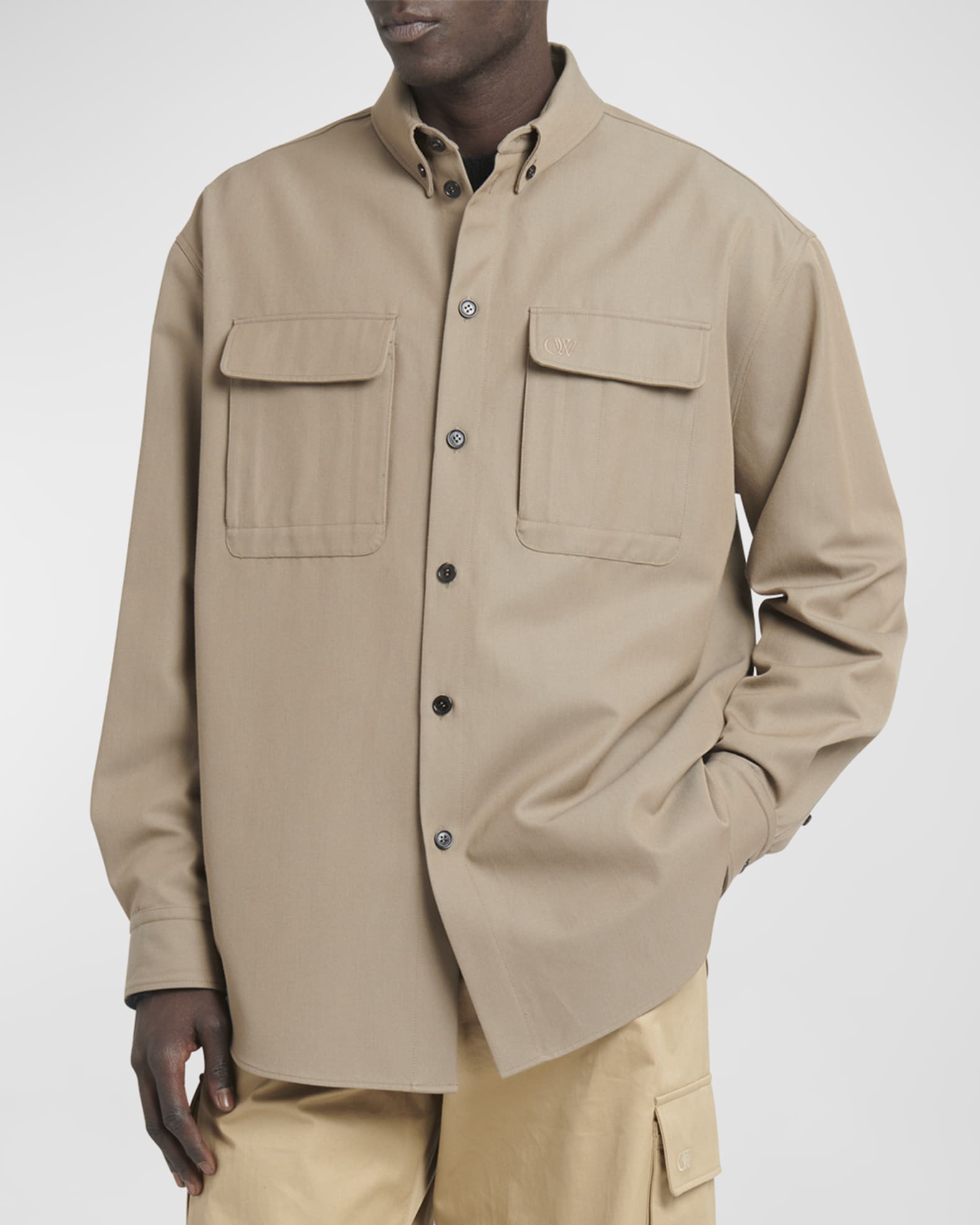 Off-White Men's Embroidered Drill Military Overshirt | Neiman Marcus