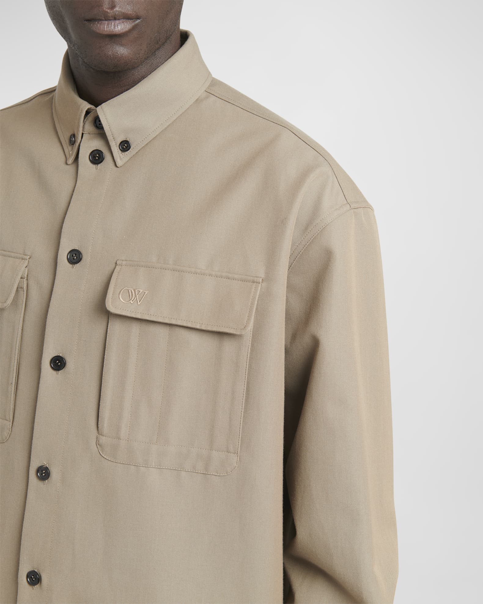 Off-White Men's Embroidered Drill Military Overshirt | Neiman Marcus