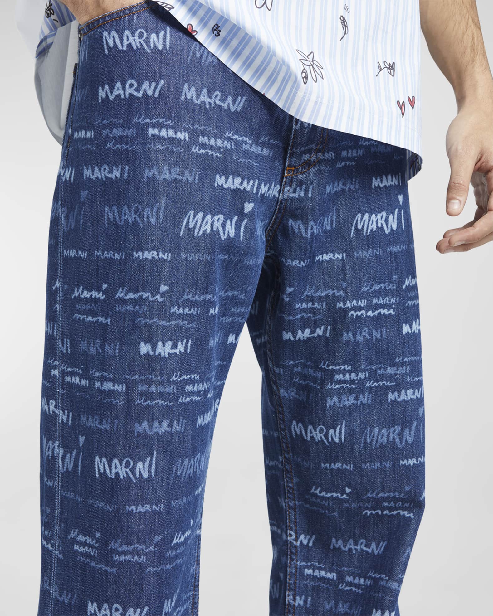 Marni Men's Straight-Leg Jeans with Repeated Logo | Neiman Marcus