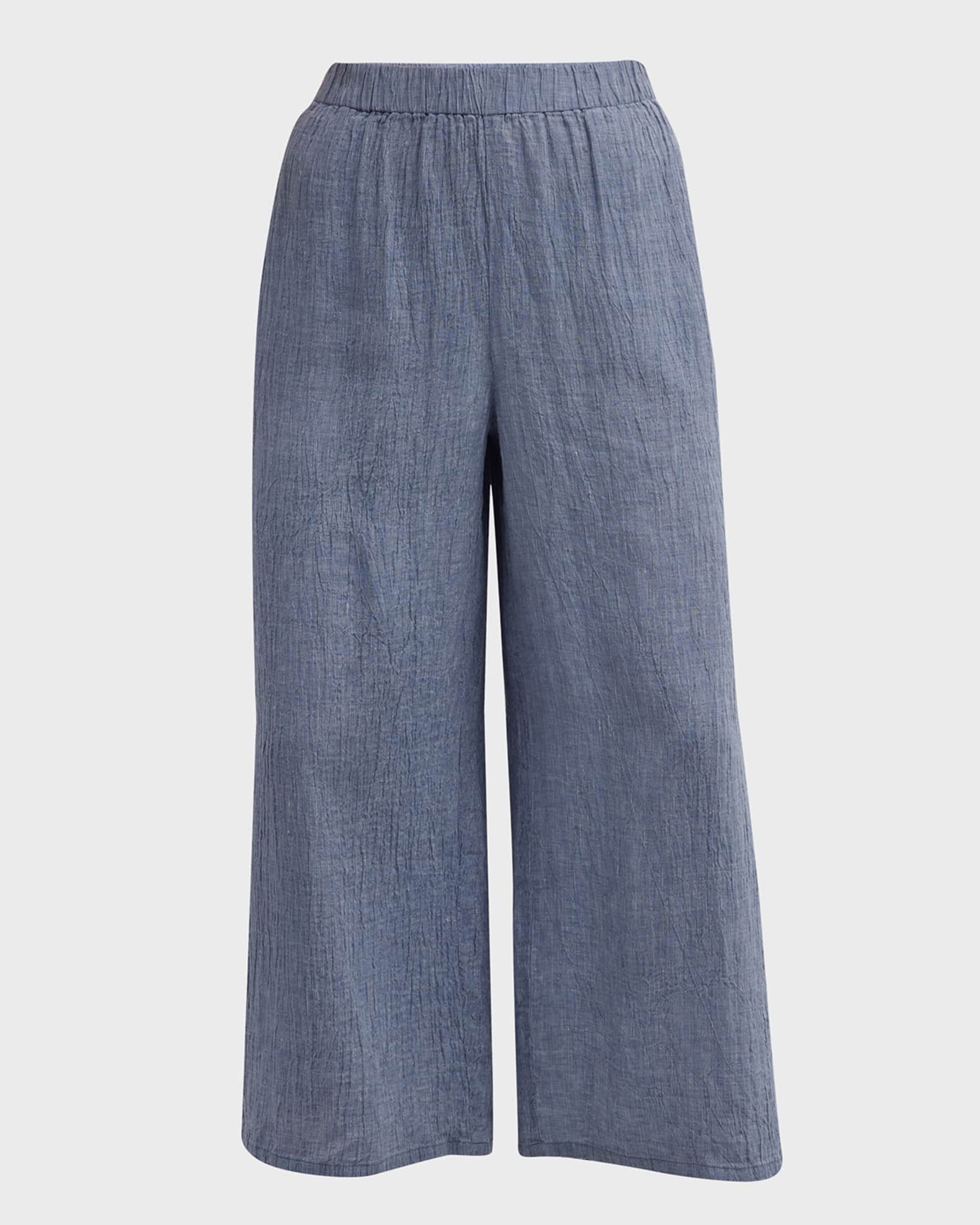 Eileen Fisher Cropped Wide-Leg Organic Linen Pants | Neiman Marcus