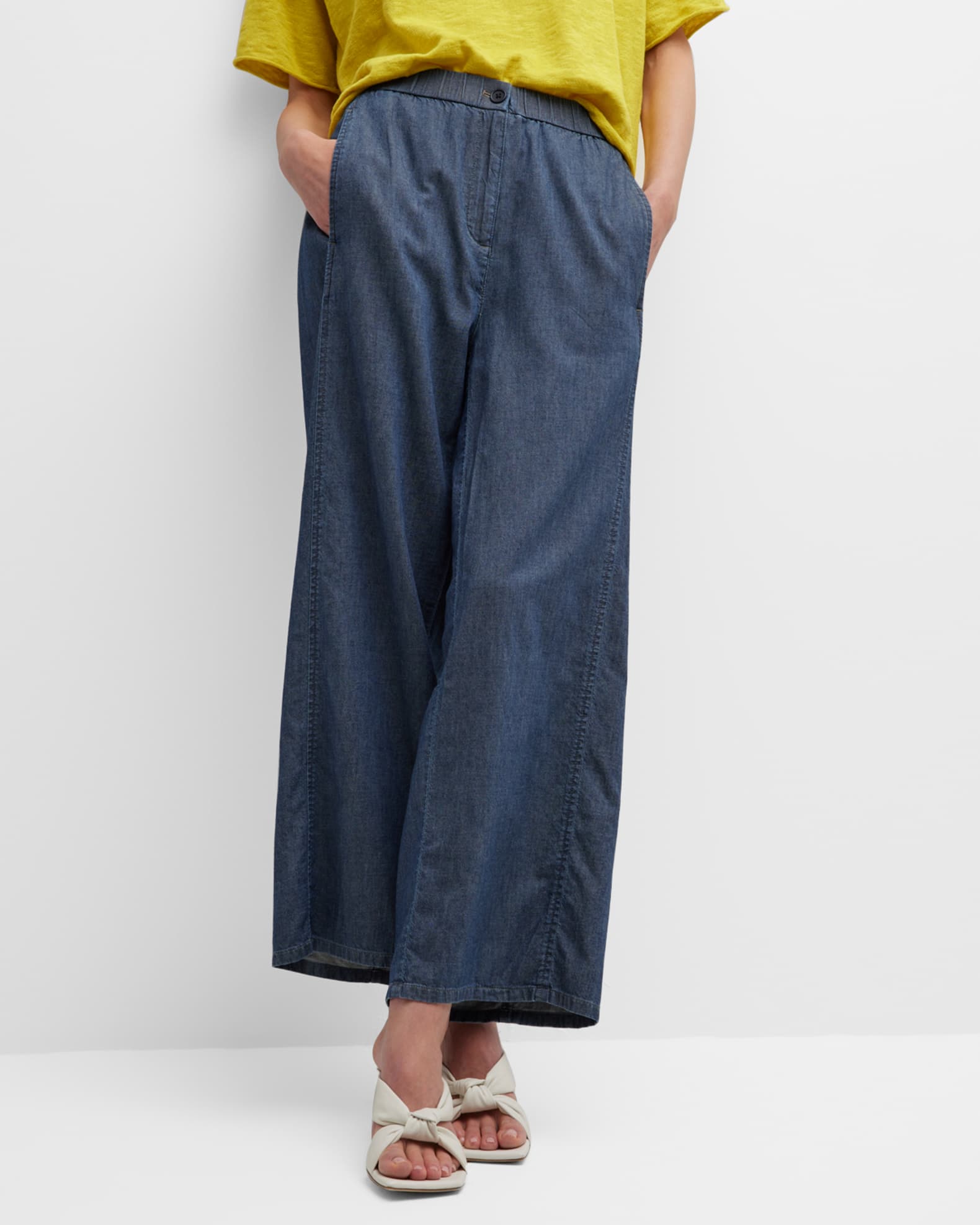 Eileen Fisher Wide-Leg Organic Cotton Twill Ankle Pants | Neiman Marcus