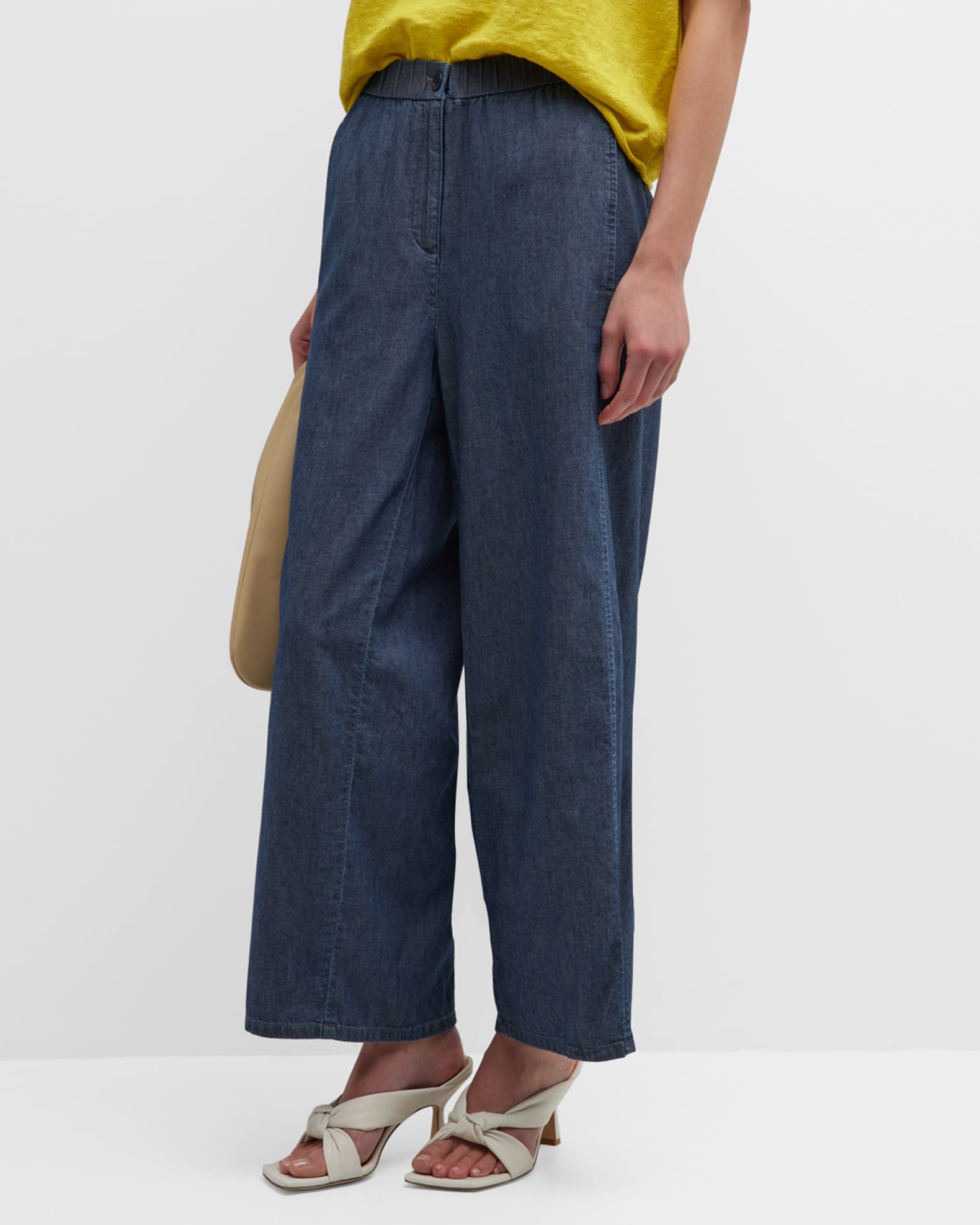 Eileen Fisher Wide-Leg Organic Cotton Twill Ankle Pants | Neiman Marcus