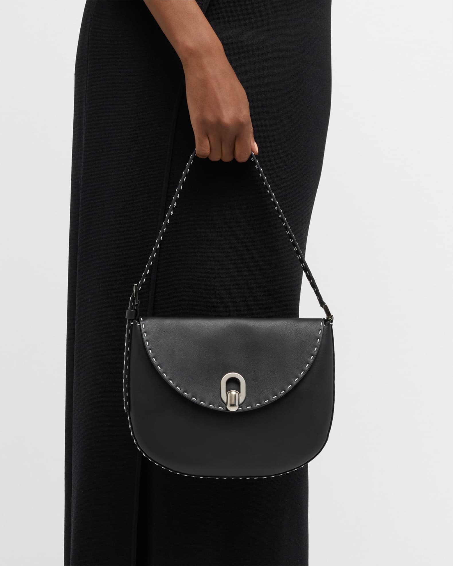 Savette Tondo Small Stitched Leather Hobo Bag | Neiman Marcus